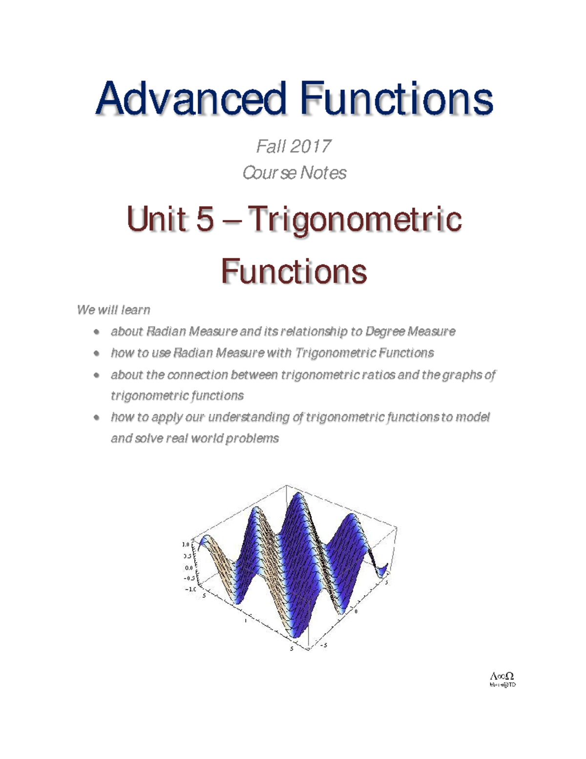 MHF4U Chapter 5 - Trigonometric Functions - Advanced Functions Fall ...