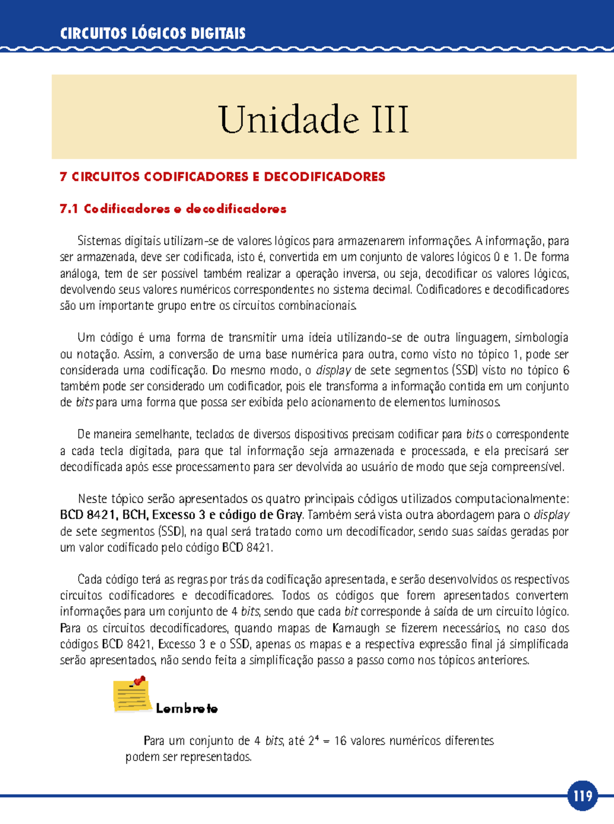 CIRCUITOS LÓGICOS DIGITAIS - Unidade 7: Codificadores e Decodificadores ...