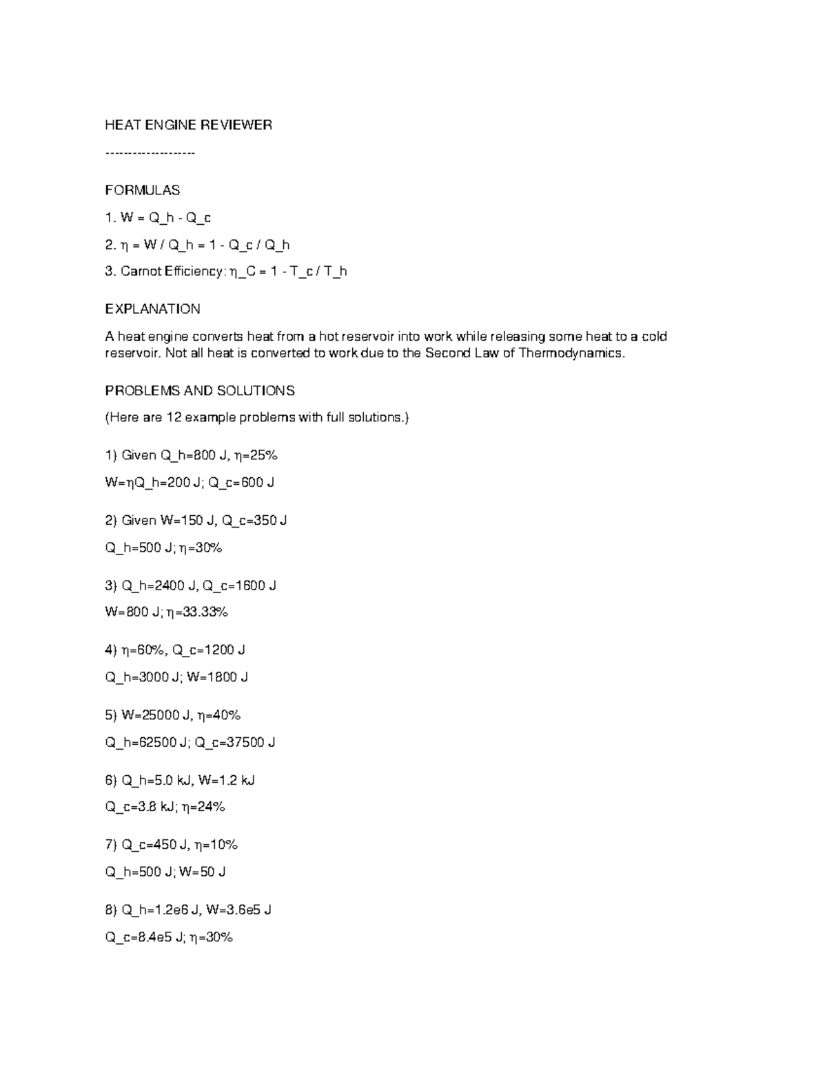 HEAT ENGINE REVIEWER: NOTES & PROBLEMS - Studocu