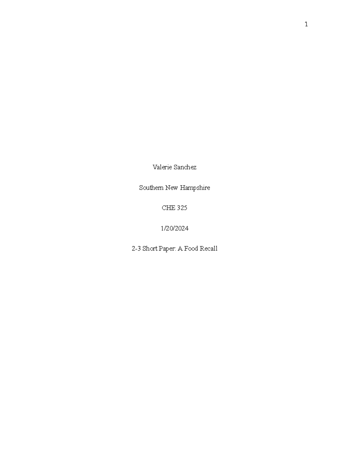 CHE 325 Short Paper: Analyzing a Food Recall and Eating Habits - Studocu