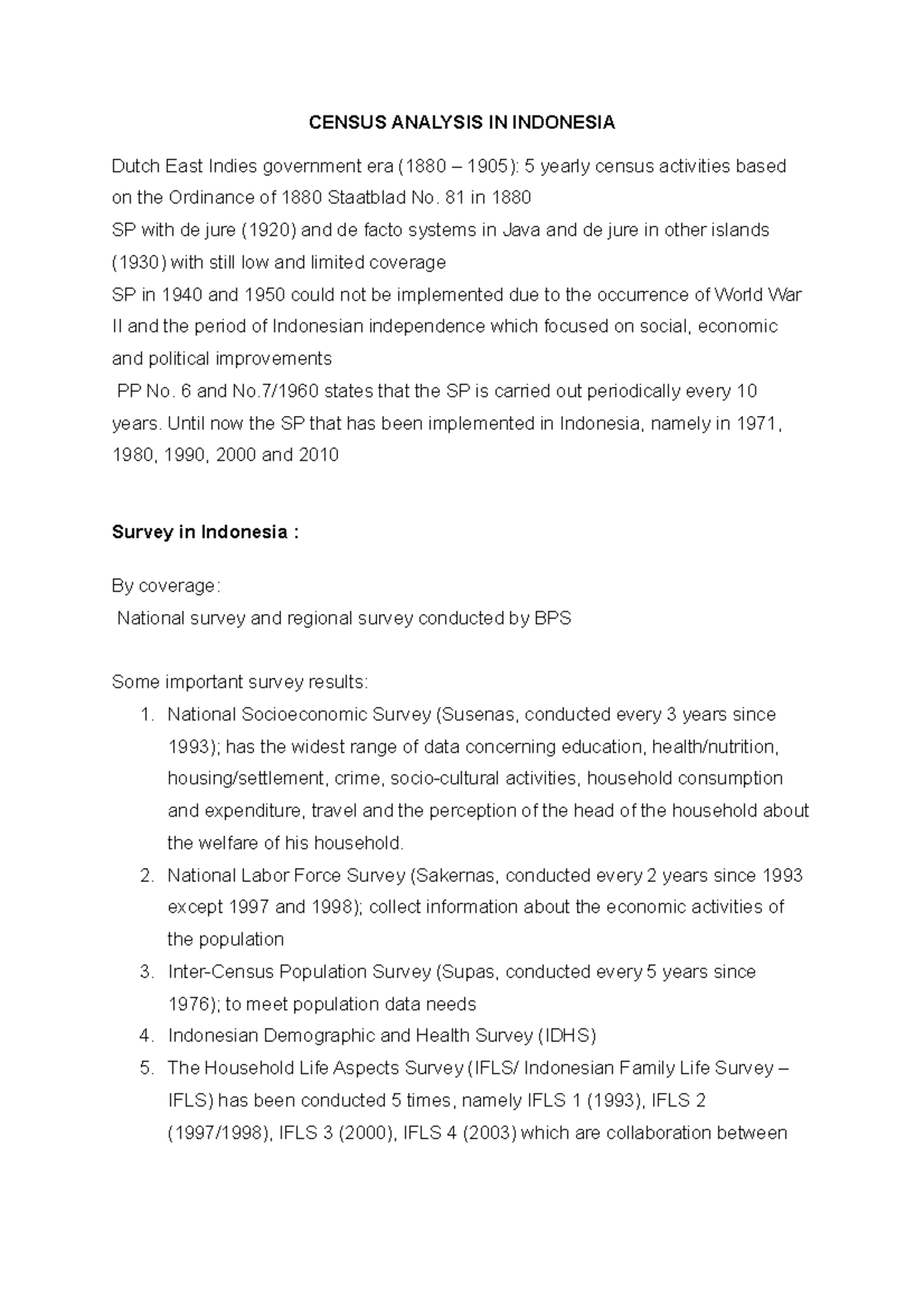 Census Analysis In Indonesian - CENSUS ANALYSIS IN INDONESIA Dutch East Indies government era ...