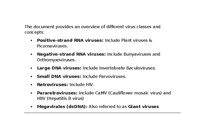 Megavirales Overview: RNA & DNA Virus Classes and Concepts - Studeersnel