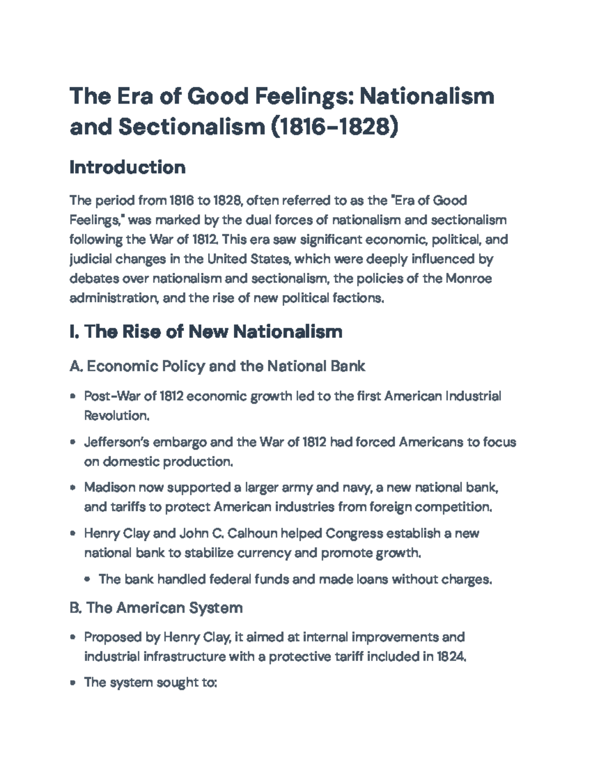 The Era of Good Feelings: Nationalism & Sectionalism (1816-1828) - The ...