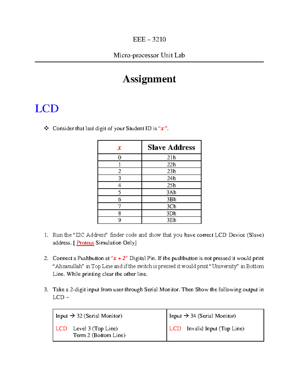 3210 Unit Lab Assignment: LCD Device Address & Functionality - Studocu