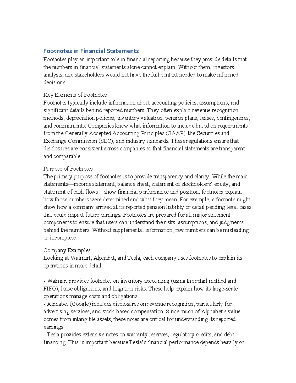 Footnotes in Financial Statements: Importance and Examples - Studocu