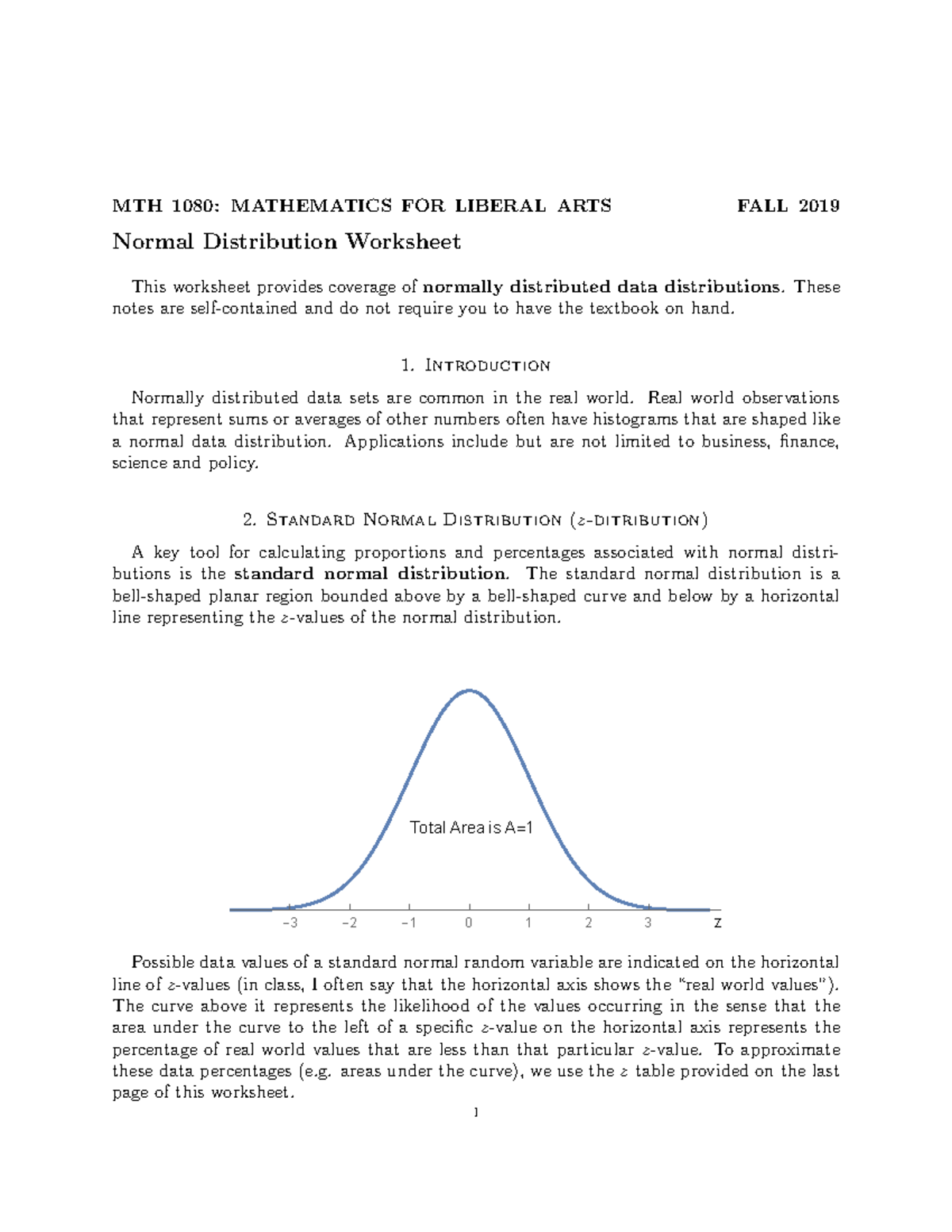 Standard-Normal-Distribution - MTH 1080: MATHEMATICS FOR LIBERAL ARTS ...