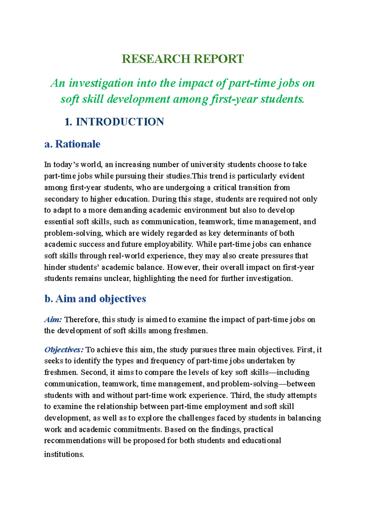RESEARCH REPORT: Impact of Jobs on Soft Skill Development - Studocu
