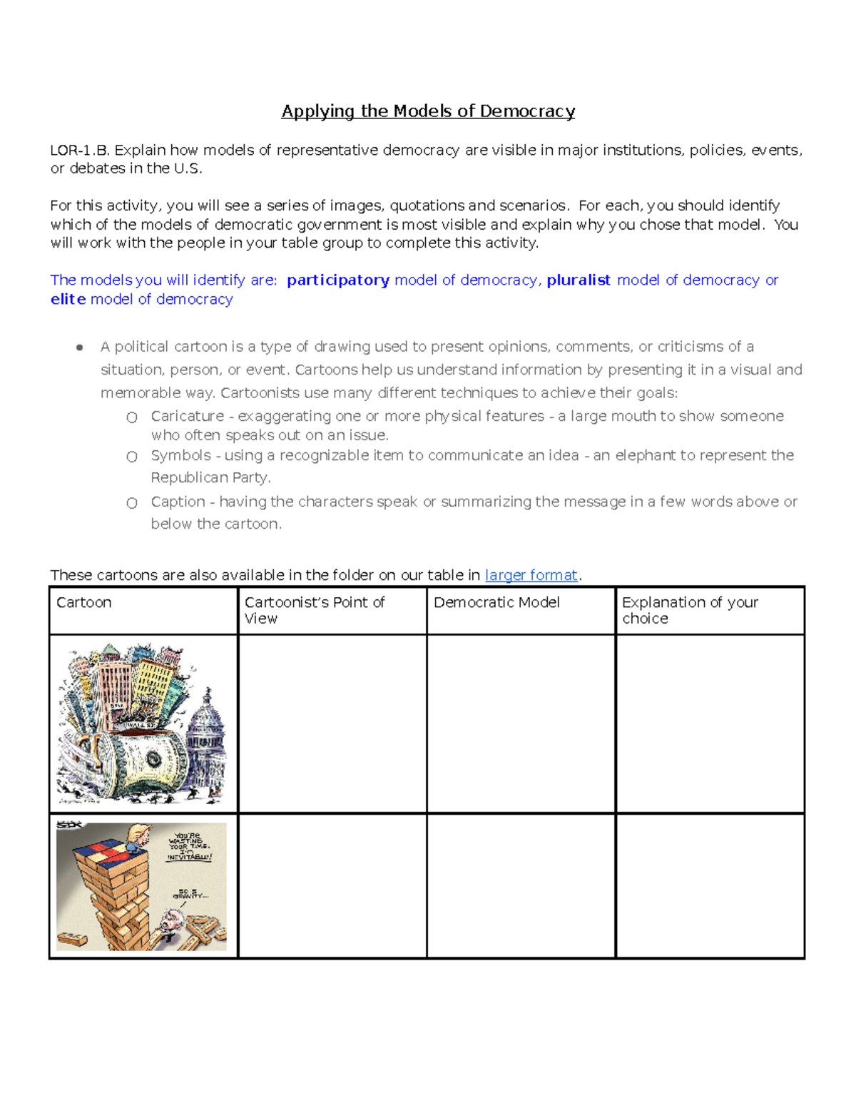 Applying the Models of Democracy - Explain how models of representative ...