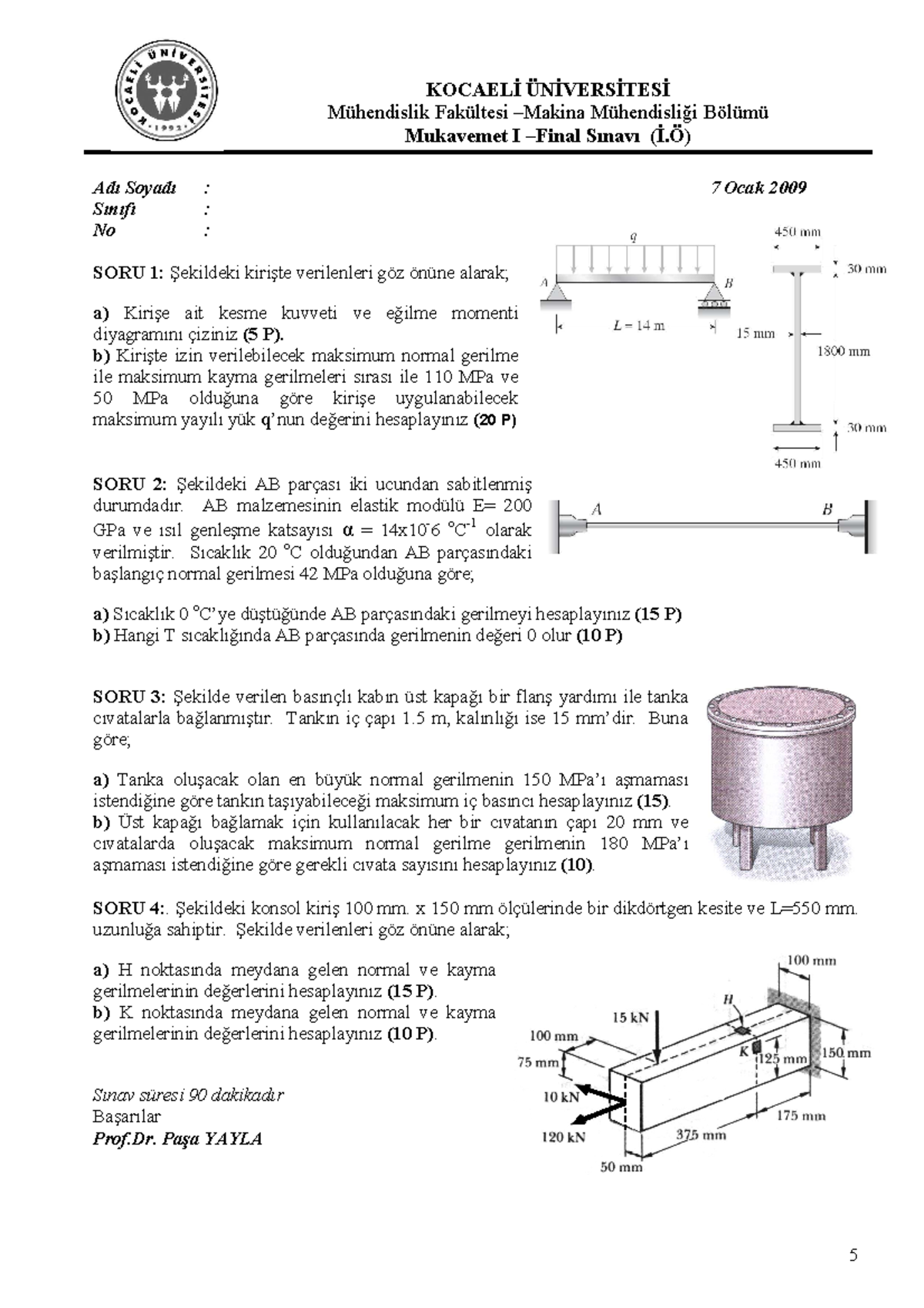 Tüm sınavlar - +6++++++++++++ - 5 Mühendislik Fakültesi –Makina ...