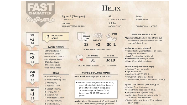 H STR Fighter 3 Character Sheet - Human Soldier (2024) - Studocu