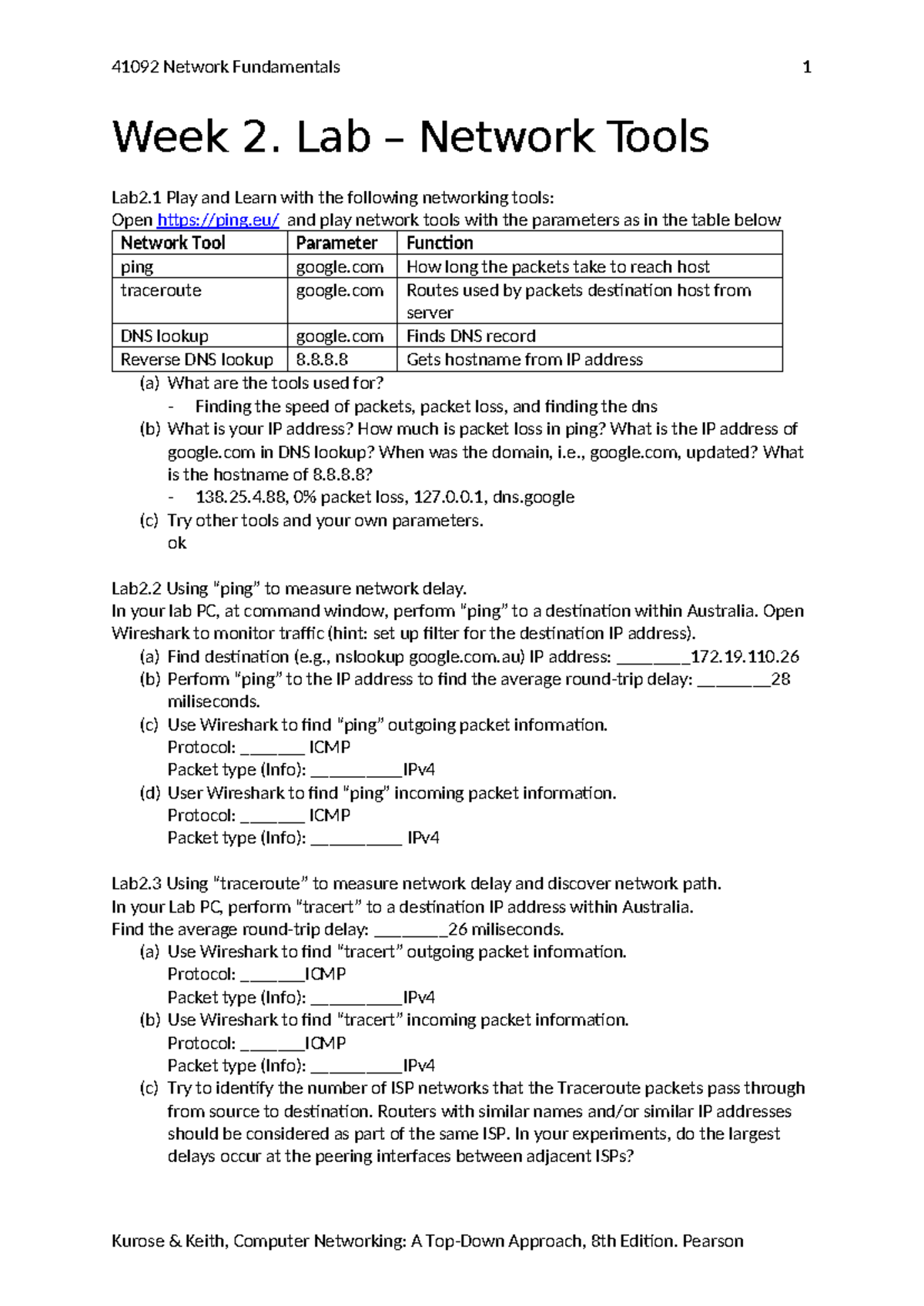 41092 Network Fundamentals 1 Week 2 Lab: Exploring Network Tools - Studocu