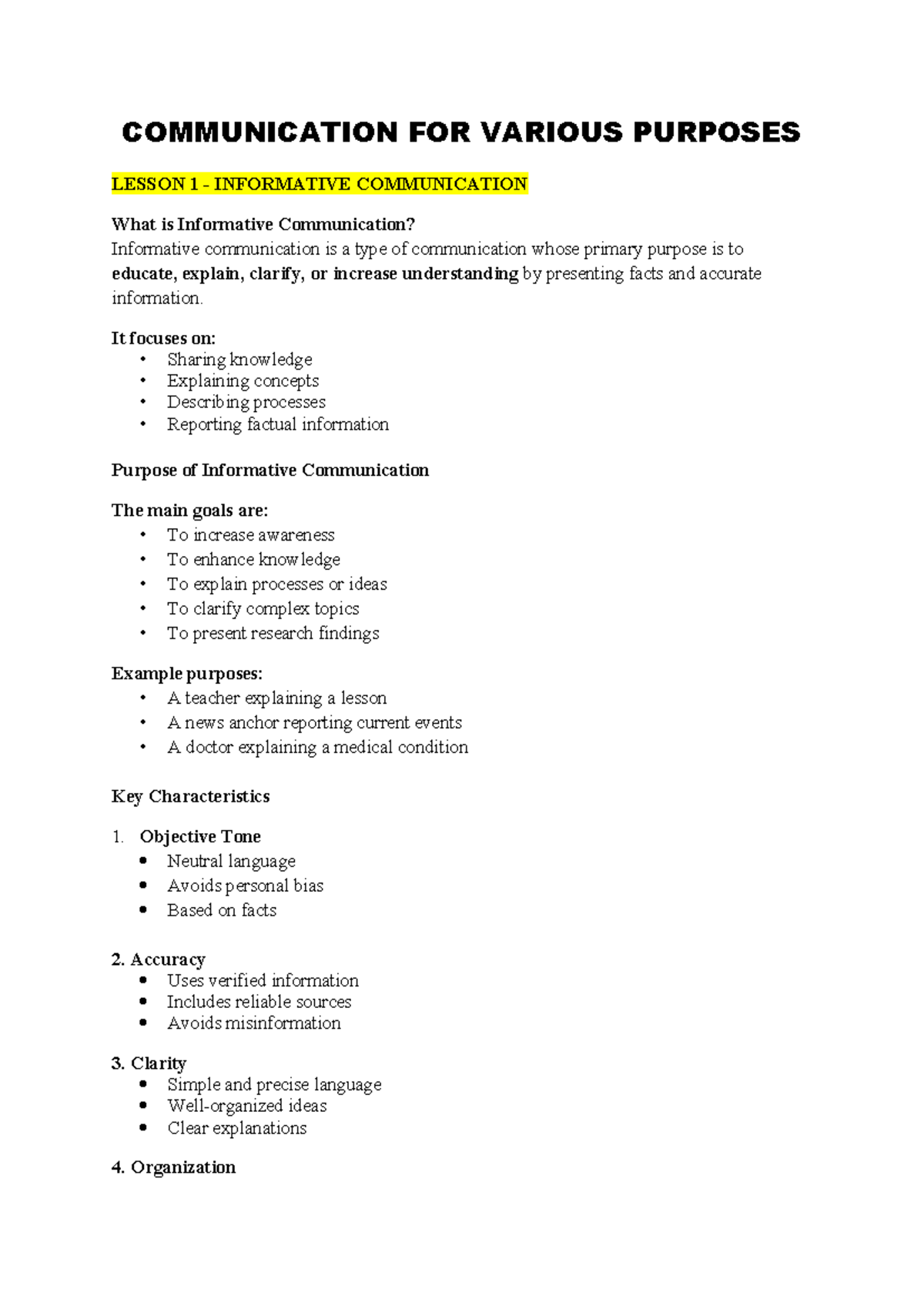 COMM 101: Lesson 1 - Understanding Informative Communication - Studocu