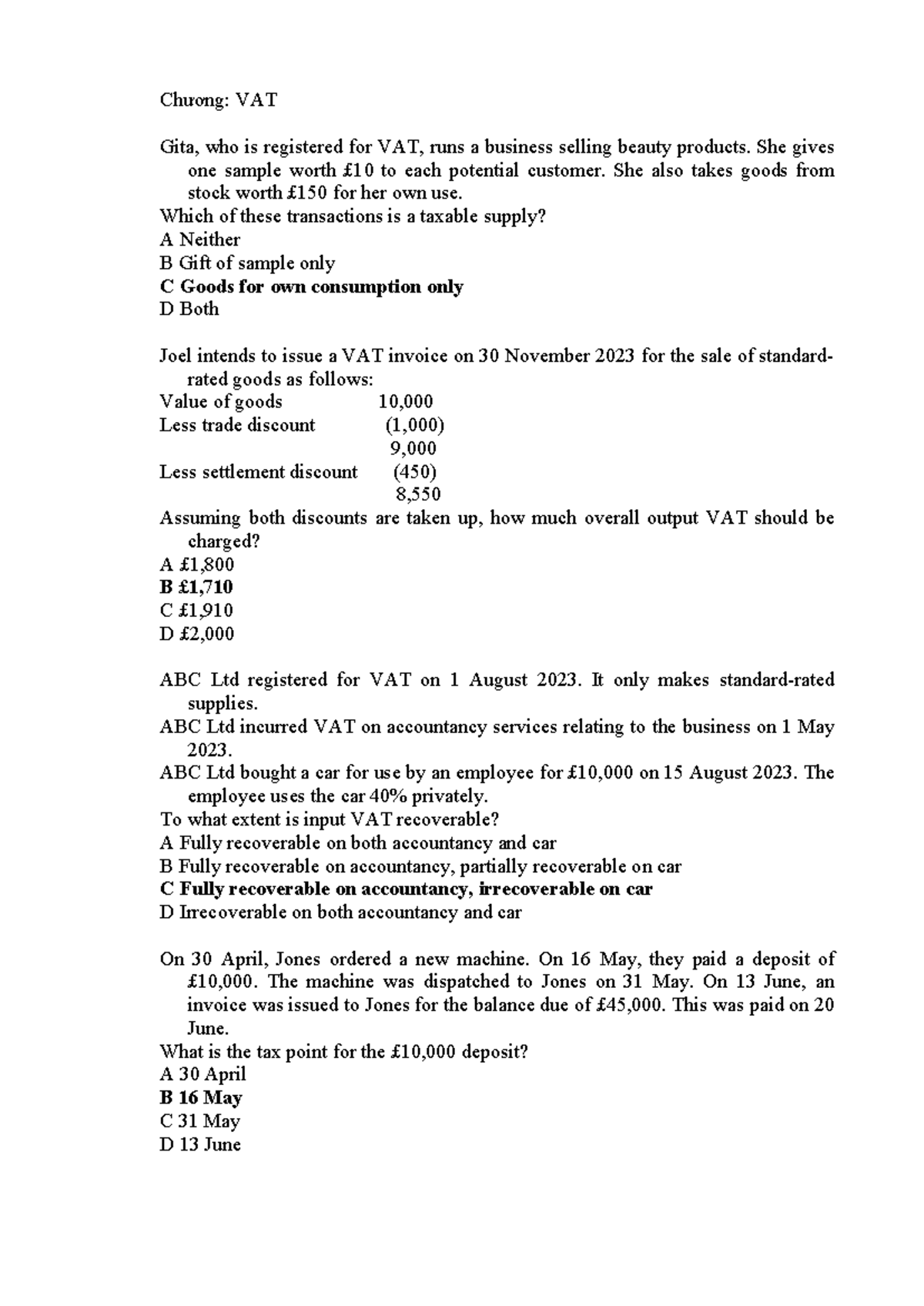 VAT Transactions and Tax Implications: Exercises for Course VAT101 ...