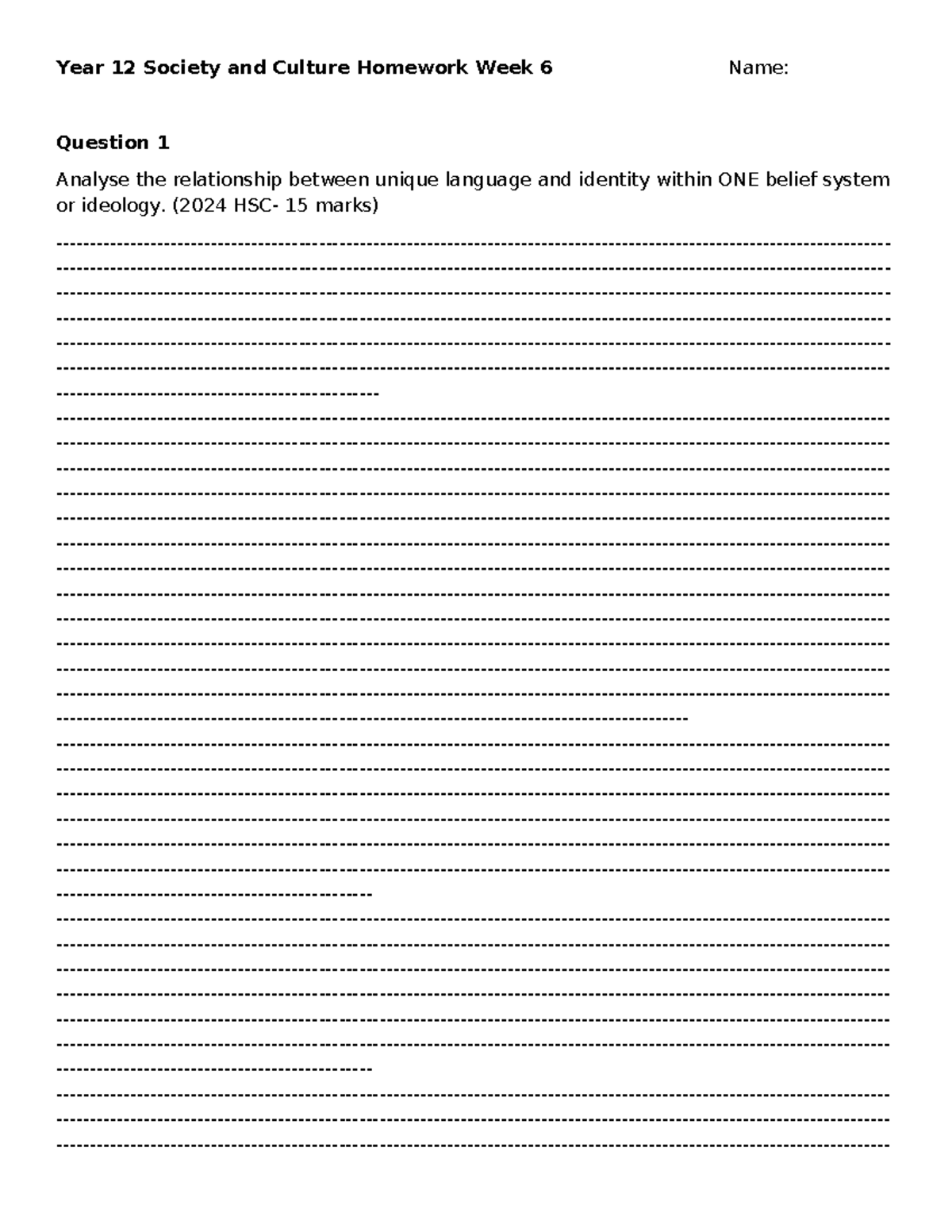 Year 12 Society and Culture Homework Week 6 - (2024 HSC- 15 marks ...