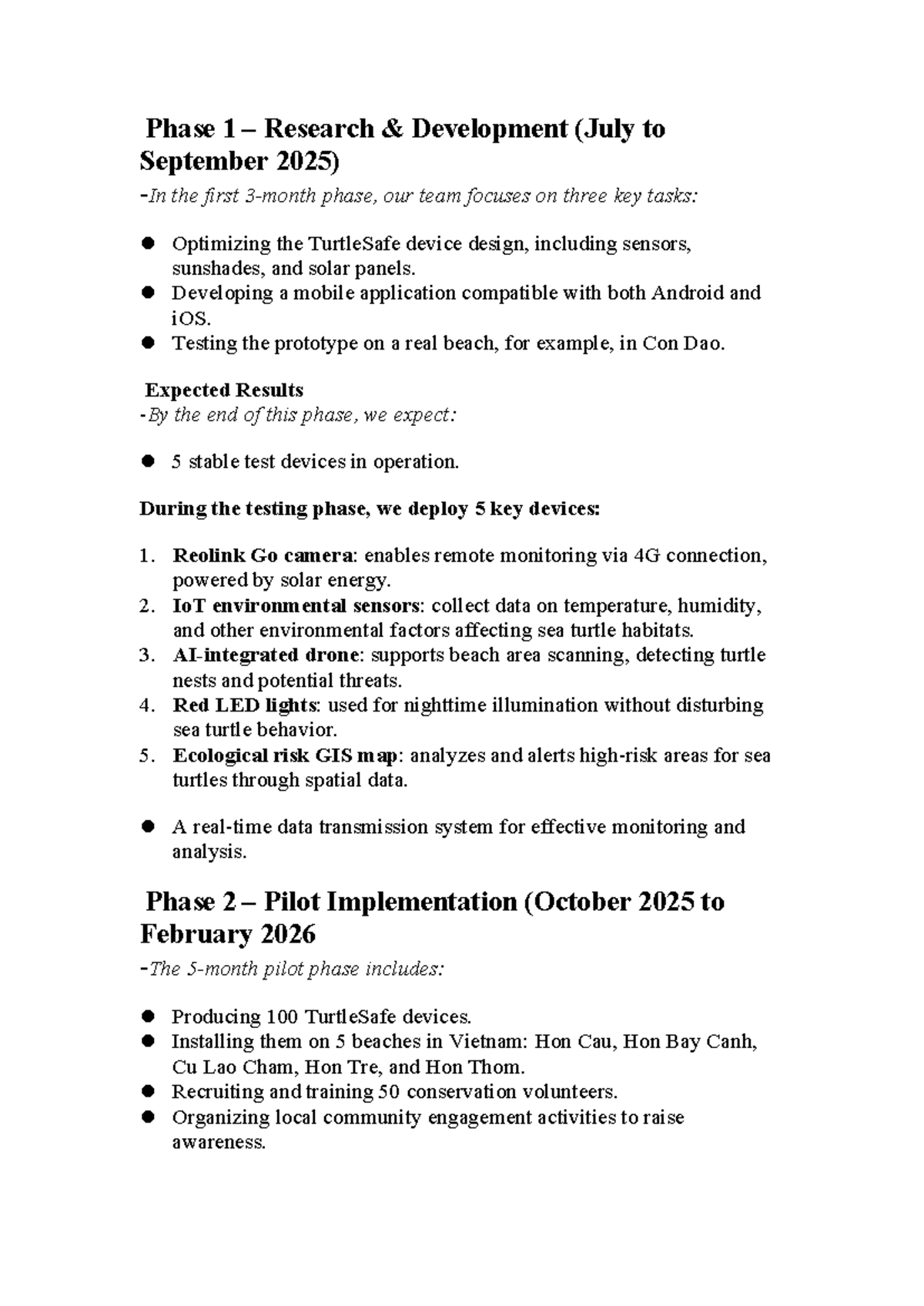 Phase 1 Research Development for TurtleSafe Device (Jul-Sep 2025) - Studocu