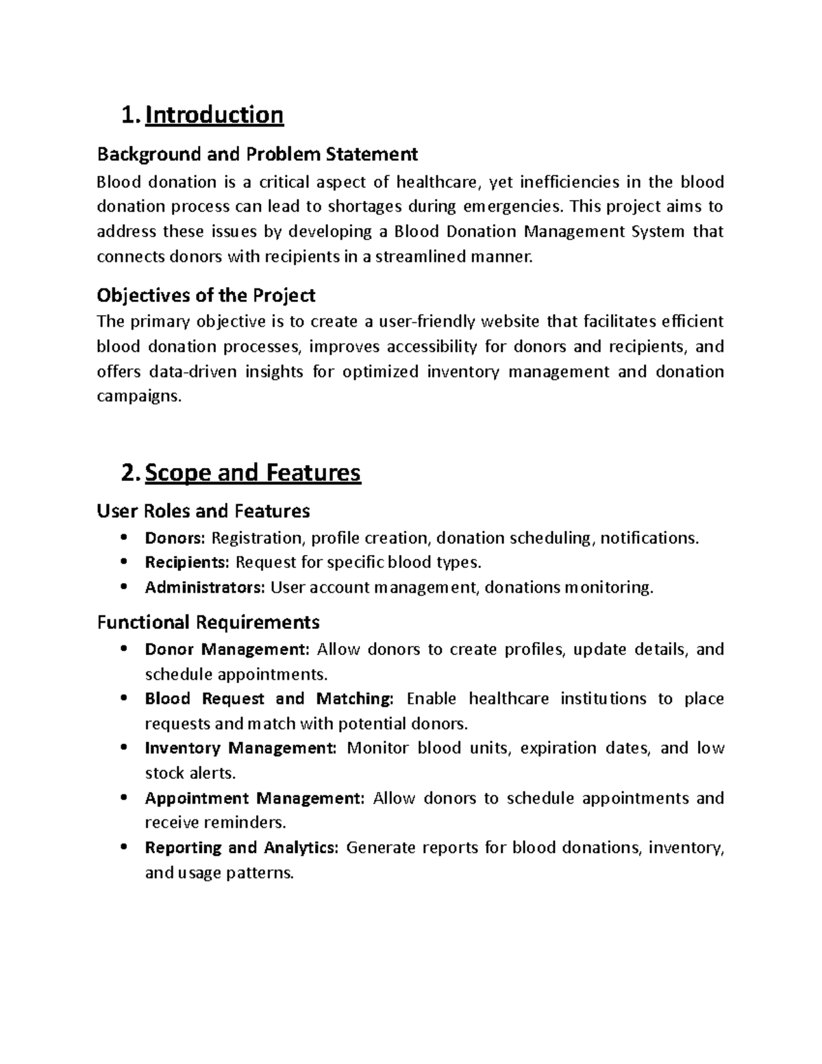 Proposal for Blood Donation Management System Development - Studocu
