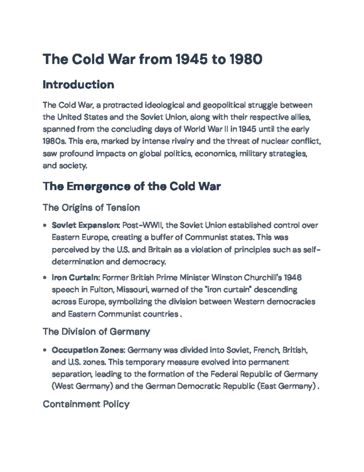 The Cold War: Key Events and Policies from 1945 to 1980 - The Cold War ...