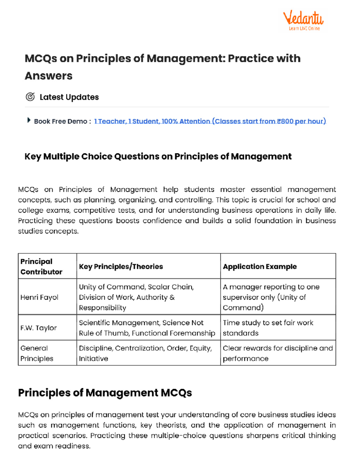 MCQs on Principles of Management: Practice & Answers (P.MGT 101) - Studocu