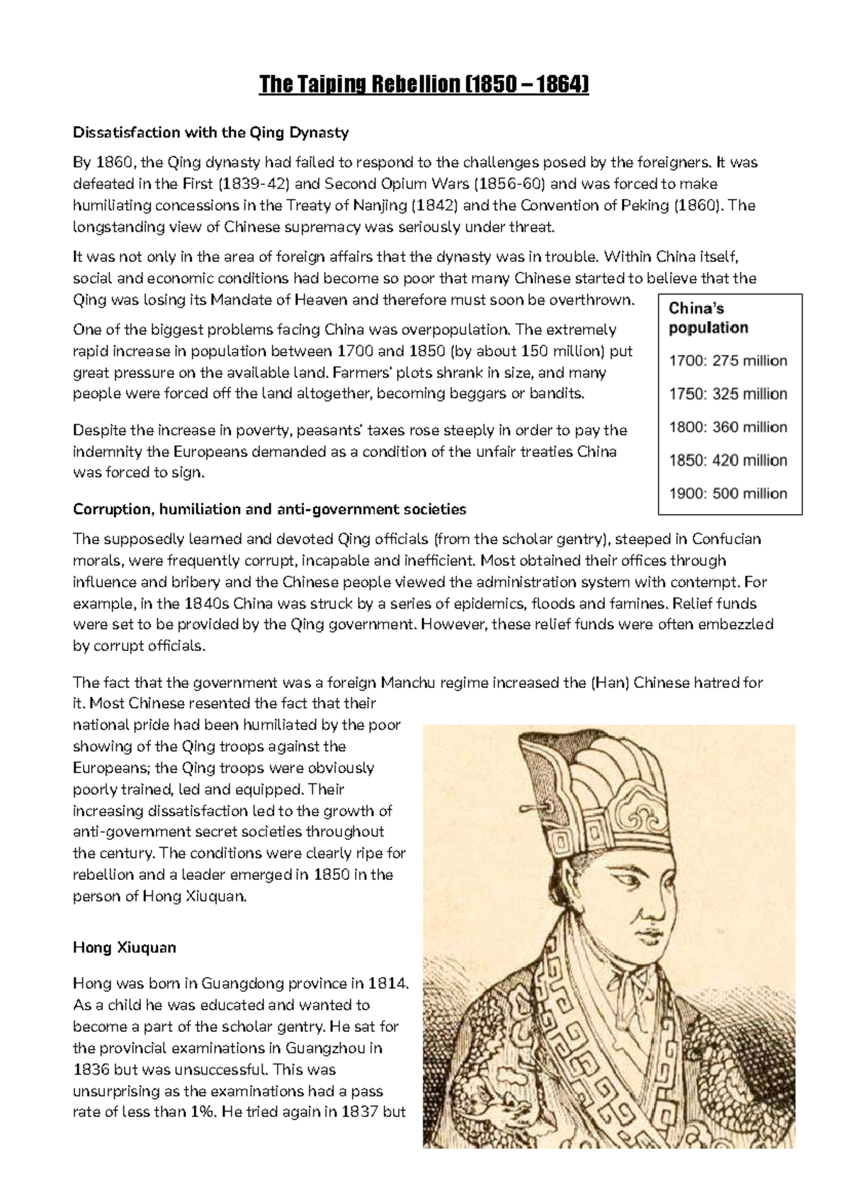 Taiping Rebellion (1850-1864): Causes, Leaders, and Consequences - Studocu