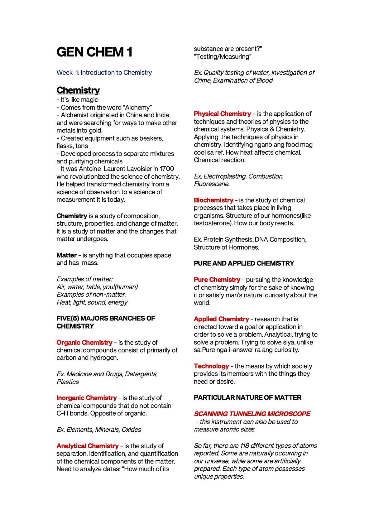 GEN CHEM 1 Week 1-3: Intro to Chemistry & Properties of Matter - Studocu