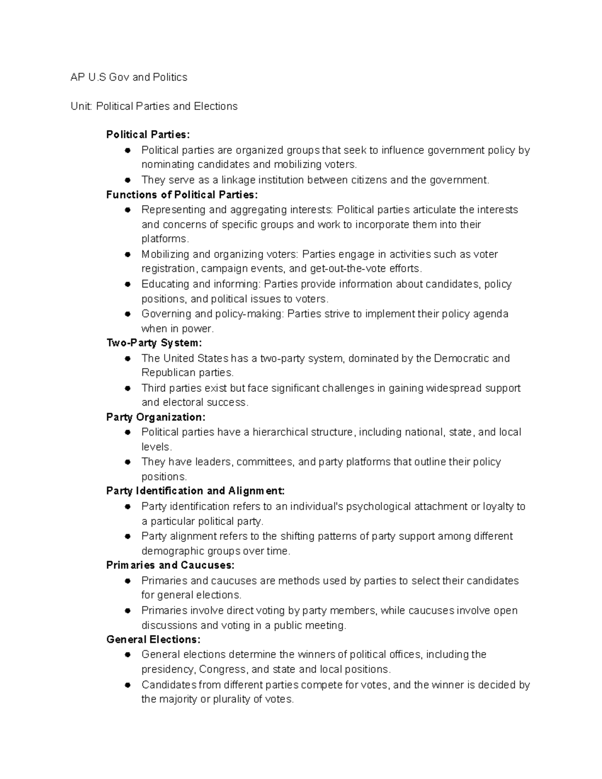 AP Gov Political Parties and Elections - AP U Gov and Politics Unit ...