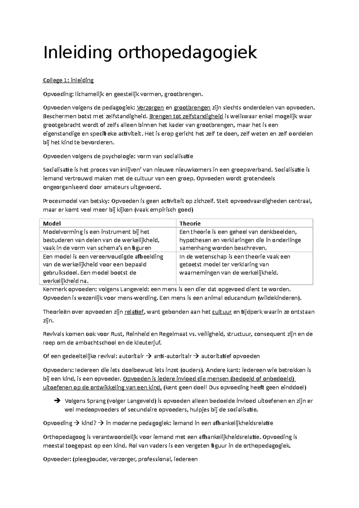 Inleiding Orthopedagogiek: Belang van Opvoeding en Theorieën (COL1 ...