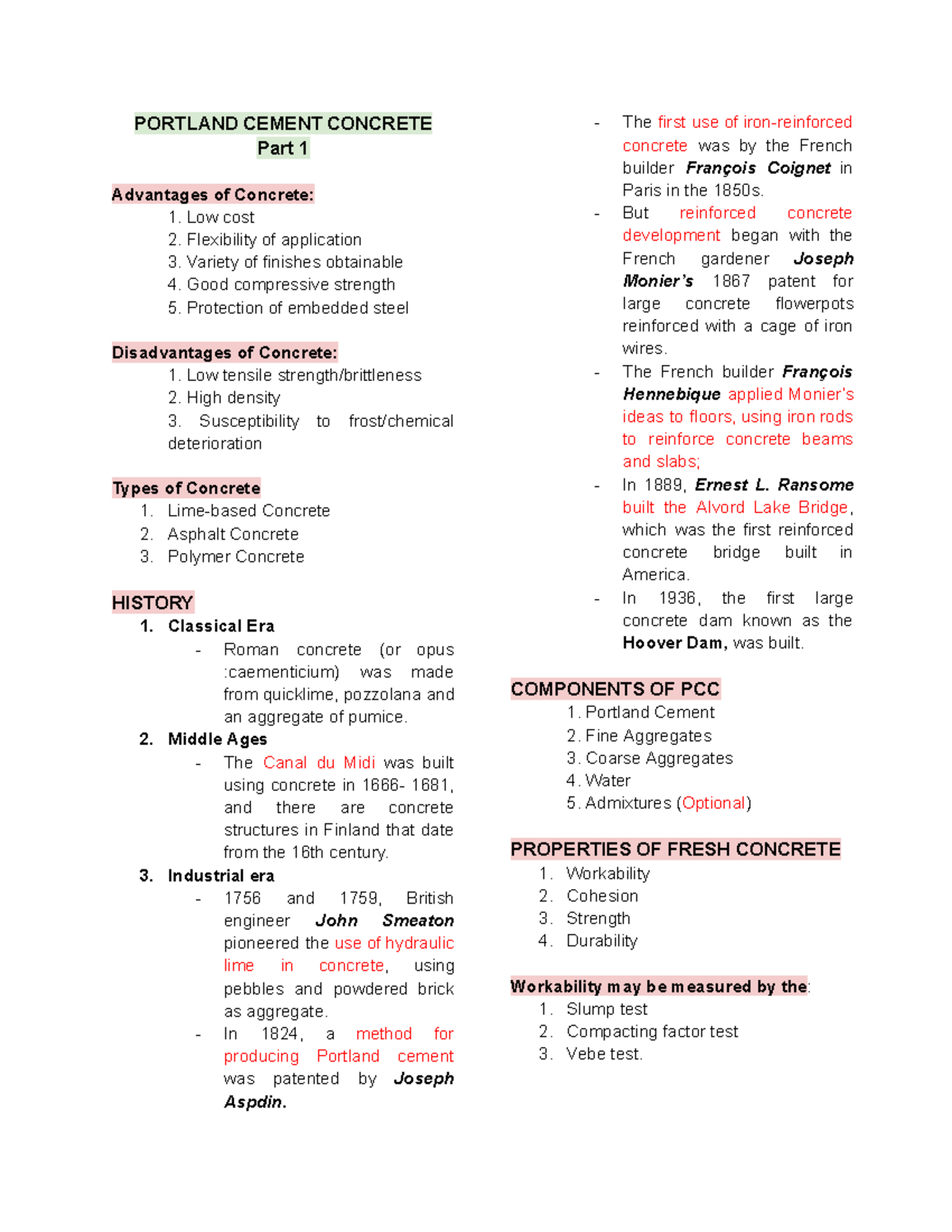 CMAT- Midterm-2: Comprehensive Study on Portland Cement Concrete - Studocu