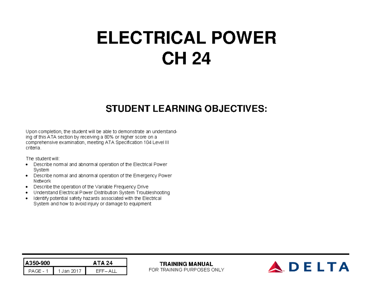 Airbus A350 ATA 24 Electrical Power System Training Manual - Studocu