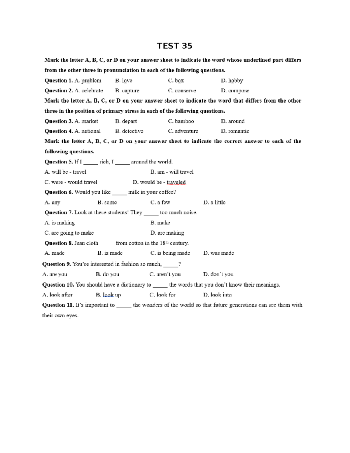 TEST 35 - High School Entrance Exam Practice Test Questions - Studocu