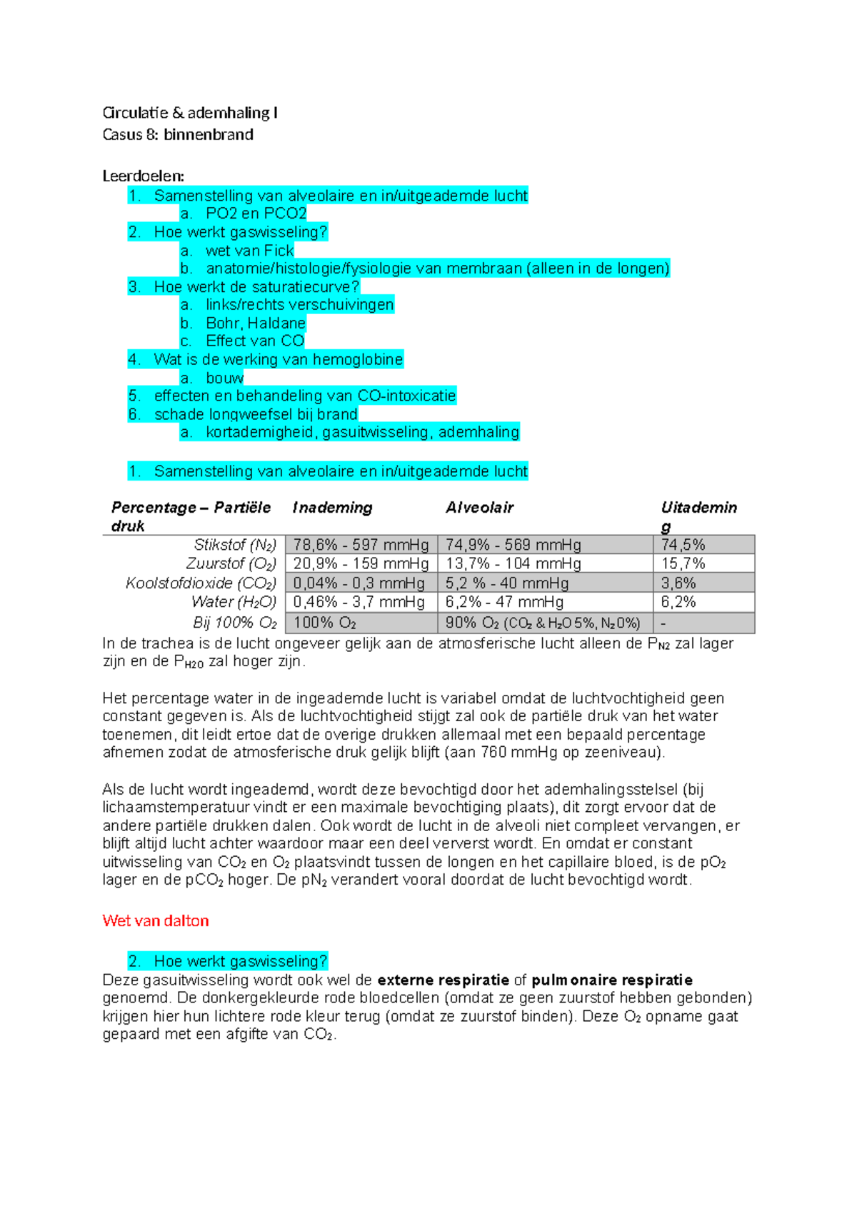 Casus 8: Gaswisseling en CO-intoxicatie na Binnenbrand - Studeersnel