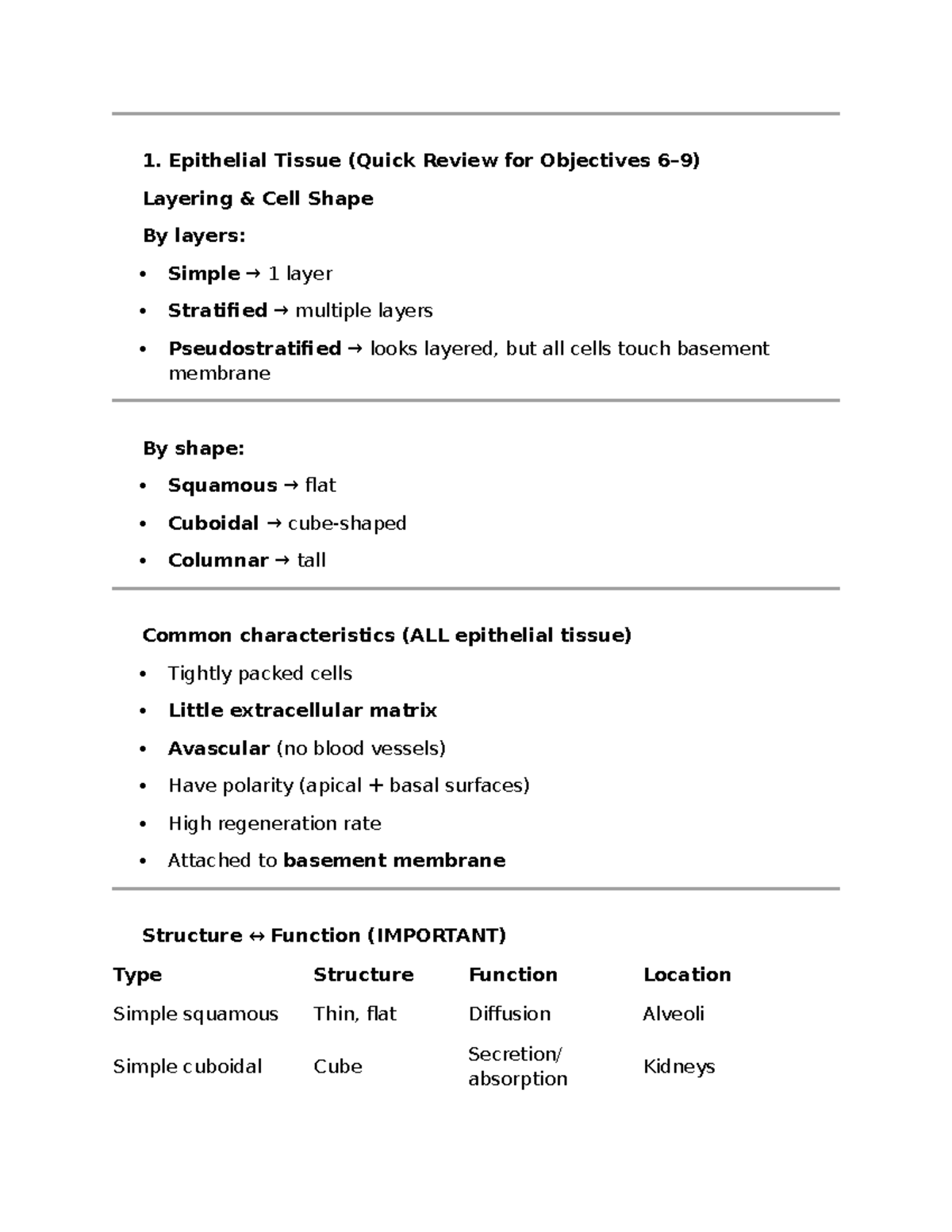 Bio235 - Detailed Notes on Epithelial & Connective Tissues - Studocu