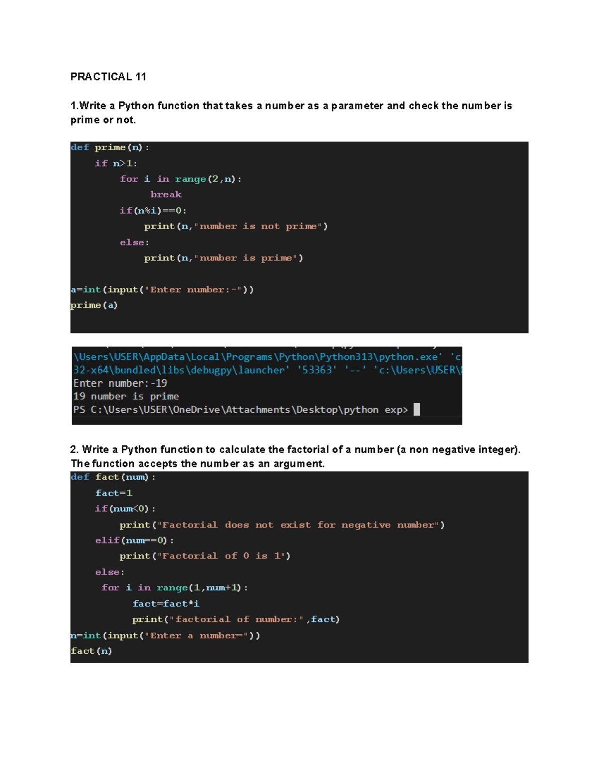 Practical 11 PY - PRACTICAL 11 1 a Python function that takes a number ...