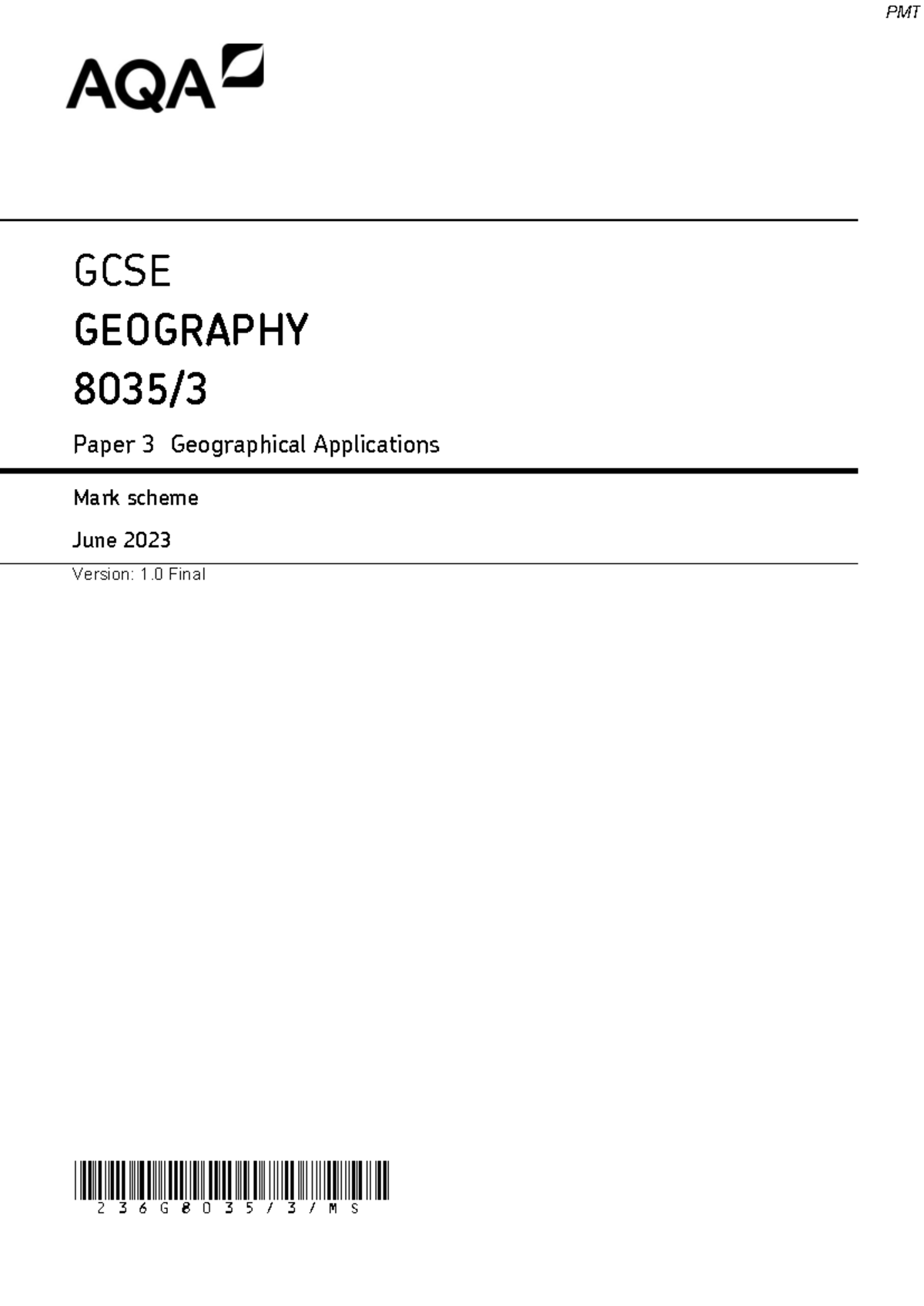 GCSE Geography 8035/3 Mark Scheme - June 2023 Final Version - Studocu