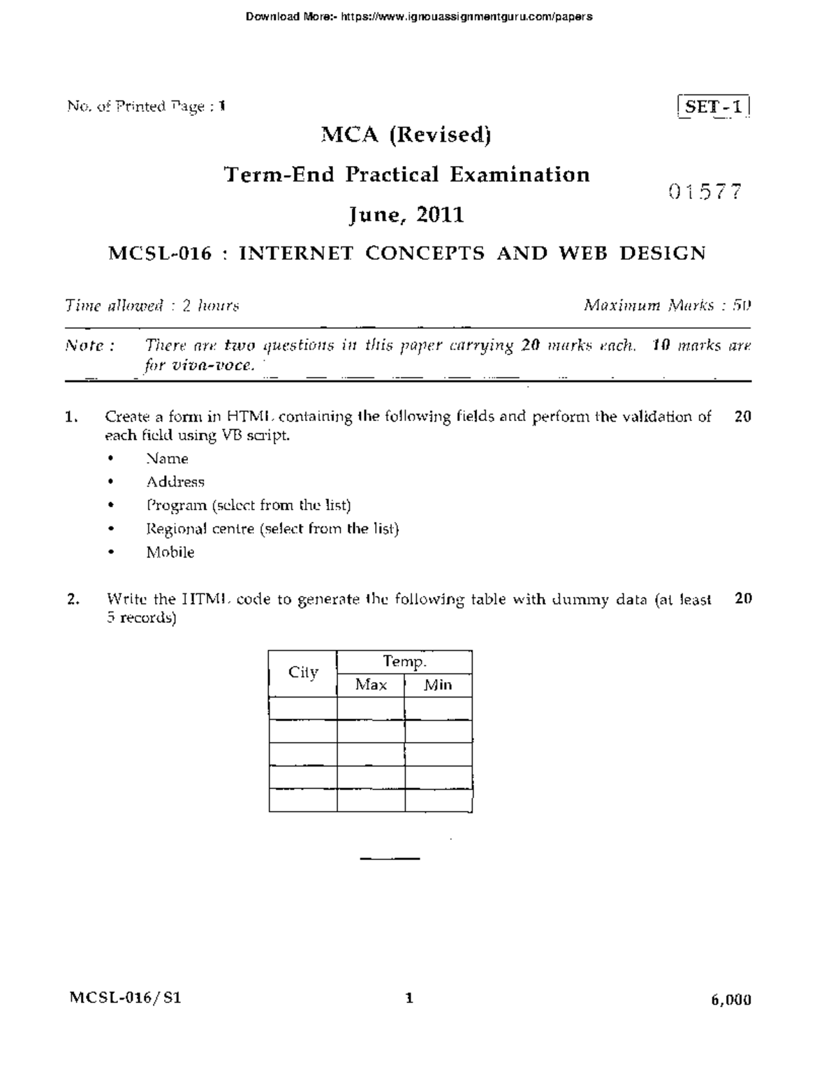 MCSL 016 Internet Concepts & Web Design Previous Year Exam Papers - Studocu