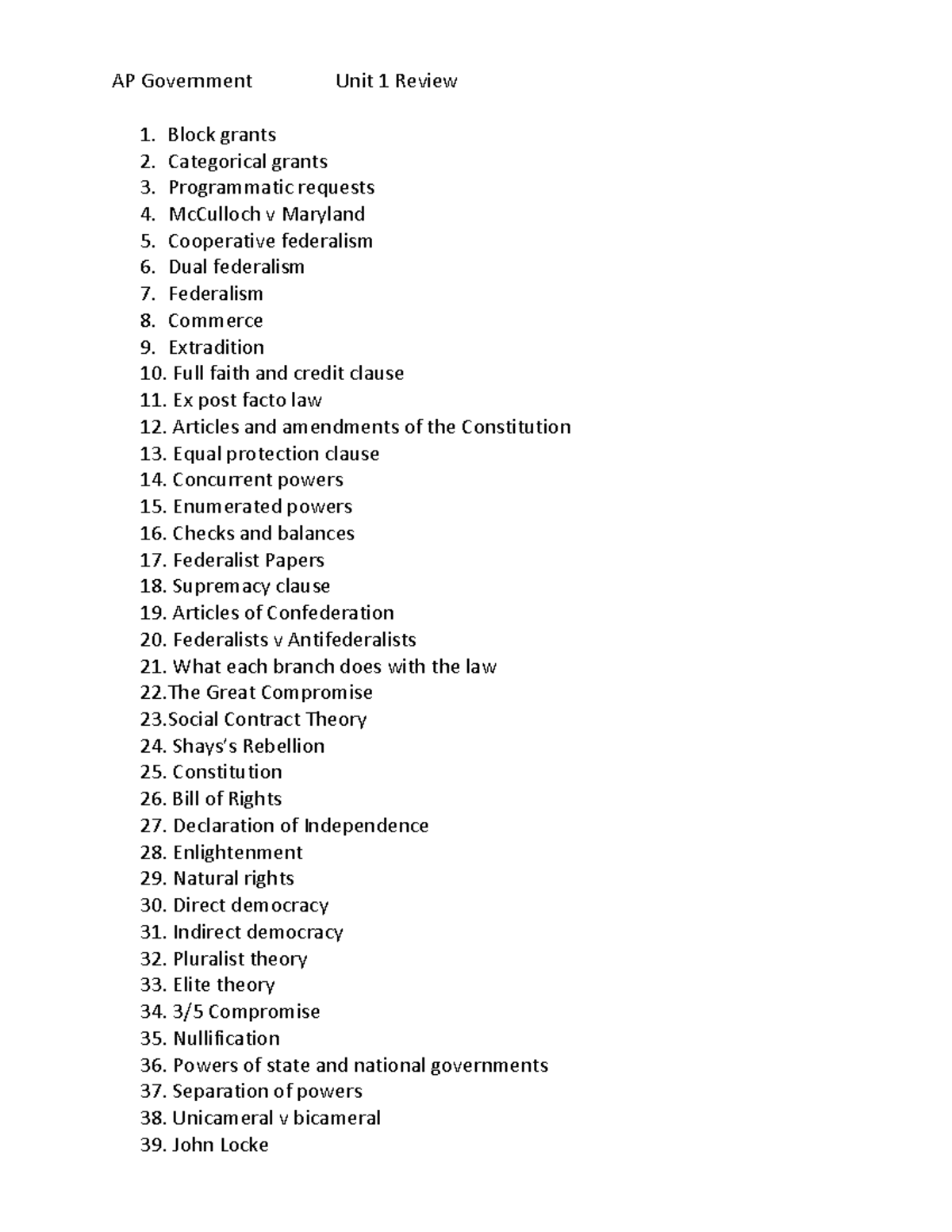 AP Government: Unit 1 Key Concepts Review and Overview - Studocu