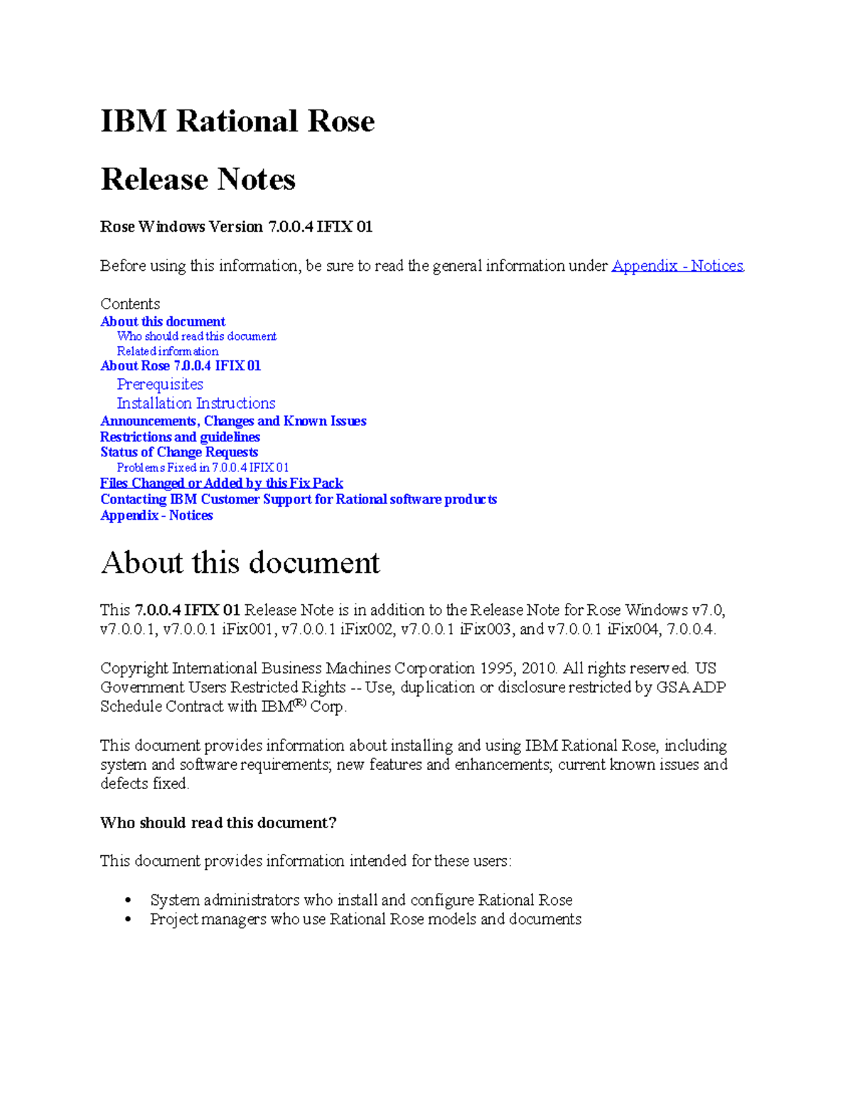 IBM Rational Rose v7.0 Release Notes for Windows IFIX 01 - Studocu