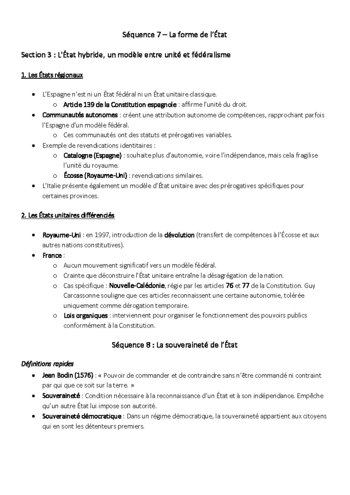 Fiche de révision DT Consti S1-2 : Souveraineté et État hybride - Studocu