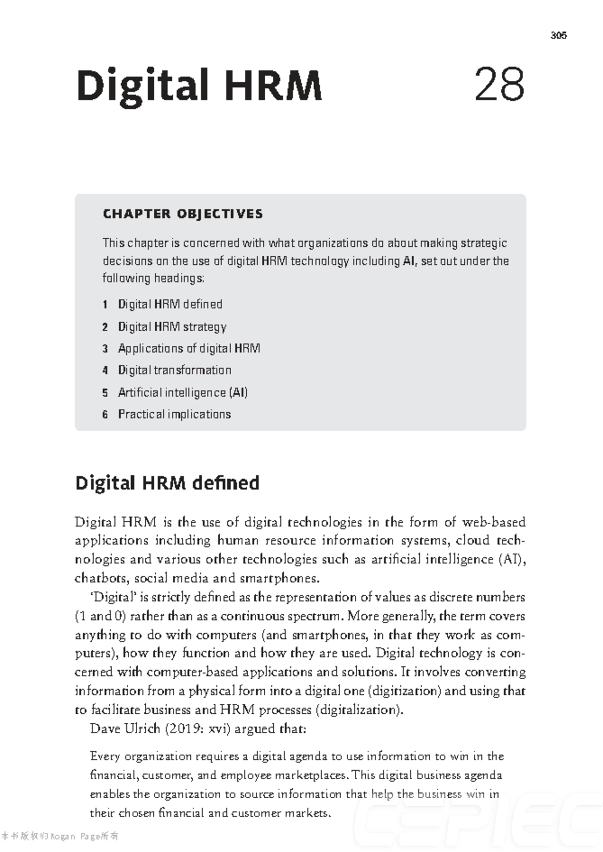 305 Digital HRM 28 Chapter Objectives: Strategic Use of Digital HRM ...