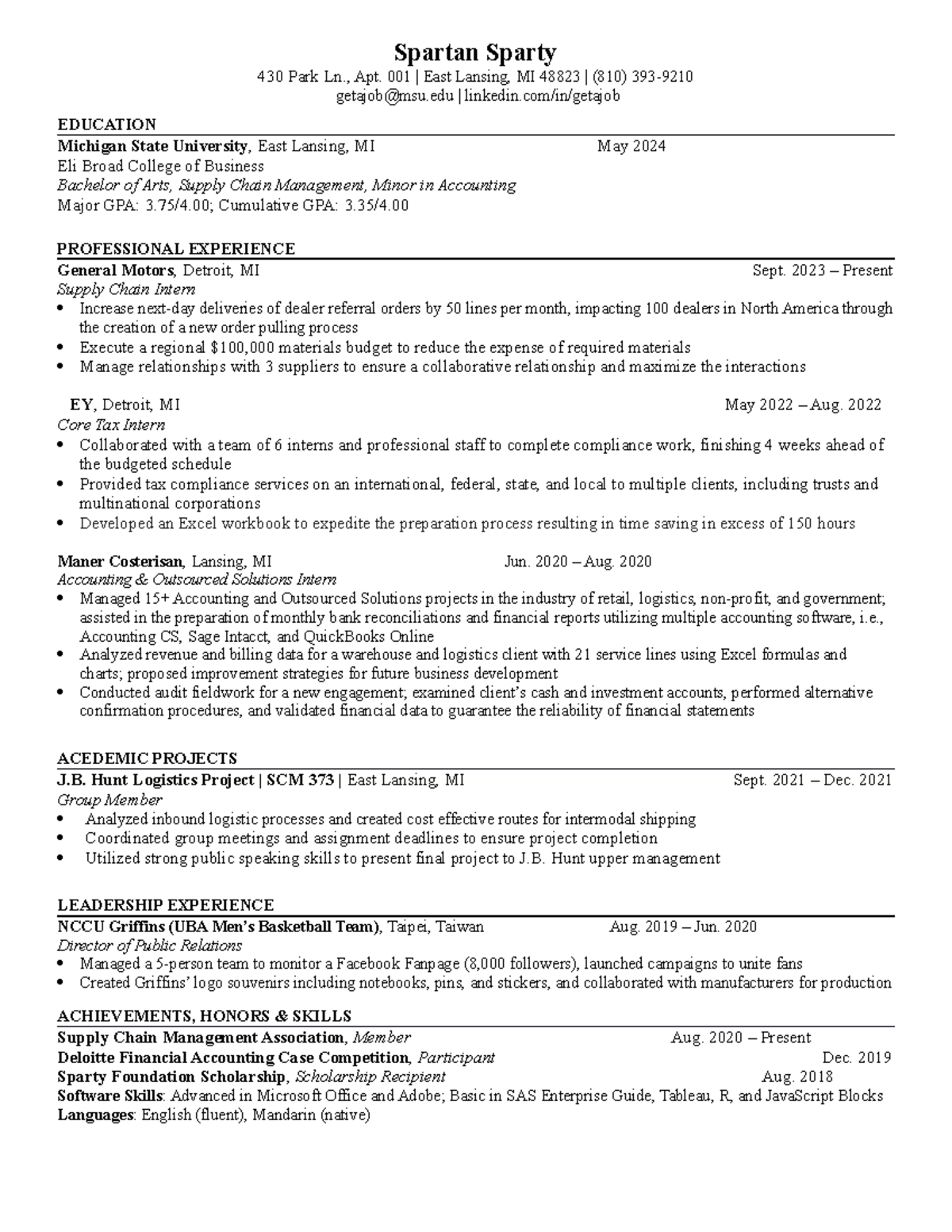 Broad Resume Template Notes - FS23 for SCM Students - Studocu