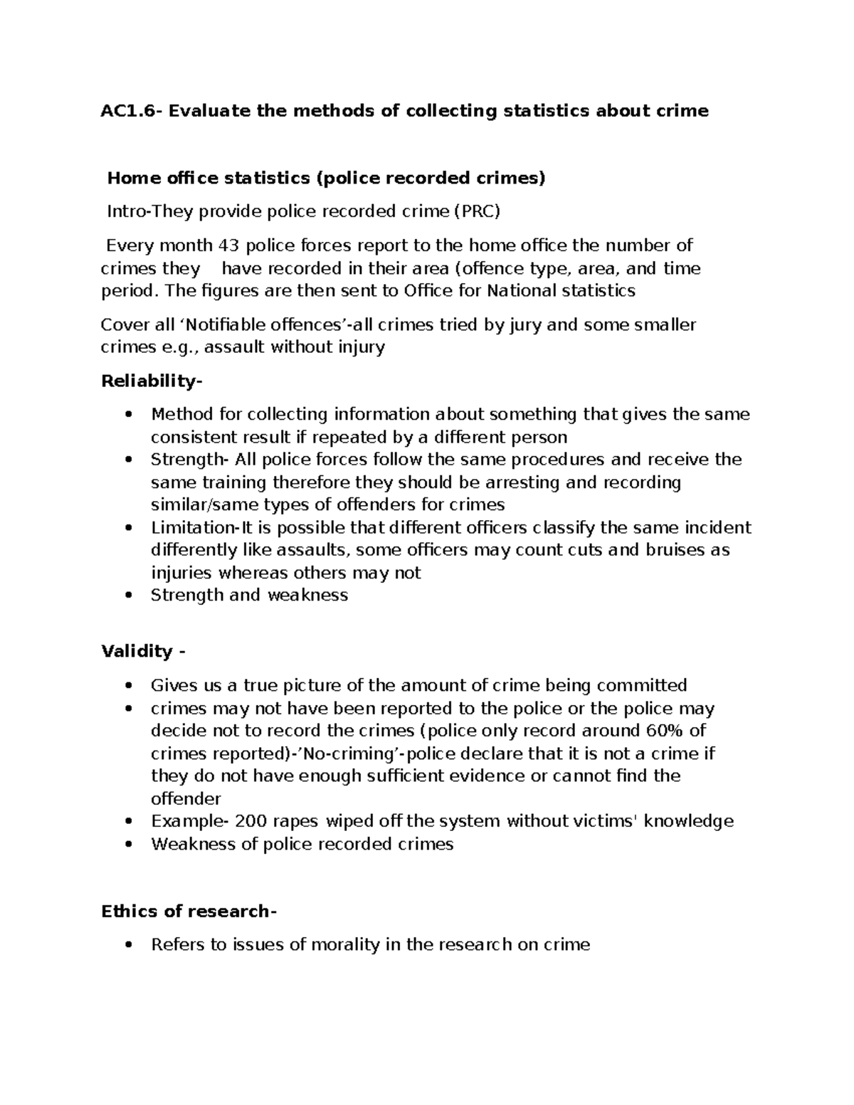 AC1 - Evaluating Police Recorded Crime Statistics and Methods - Studocu