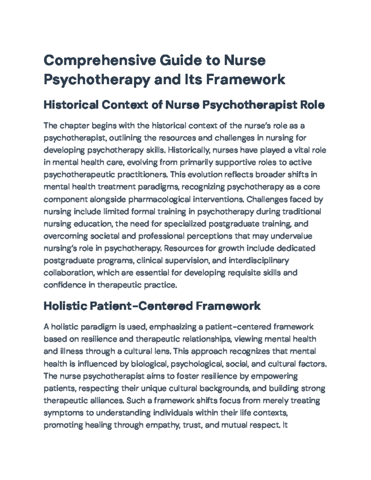 Comprehensive Guide to Nurse Psychotherapy Framework (NUR 505) - Studocu