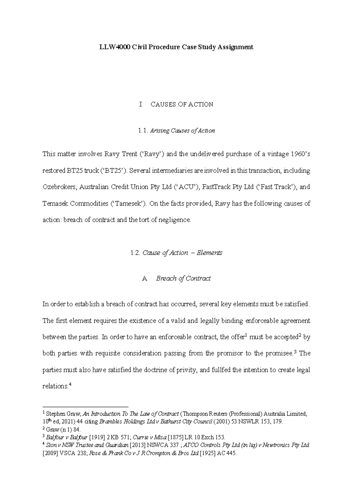 LLW4000 Civil Procedure Case Study: Causes of Action Analysis - Studocu