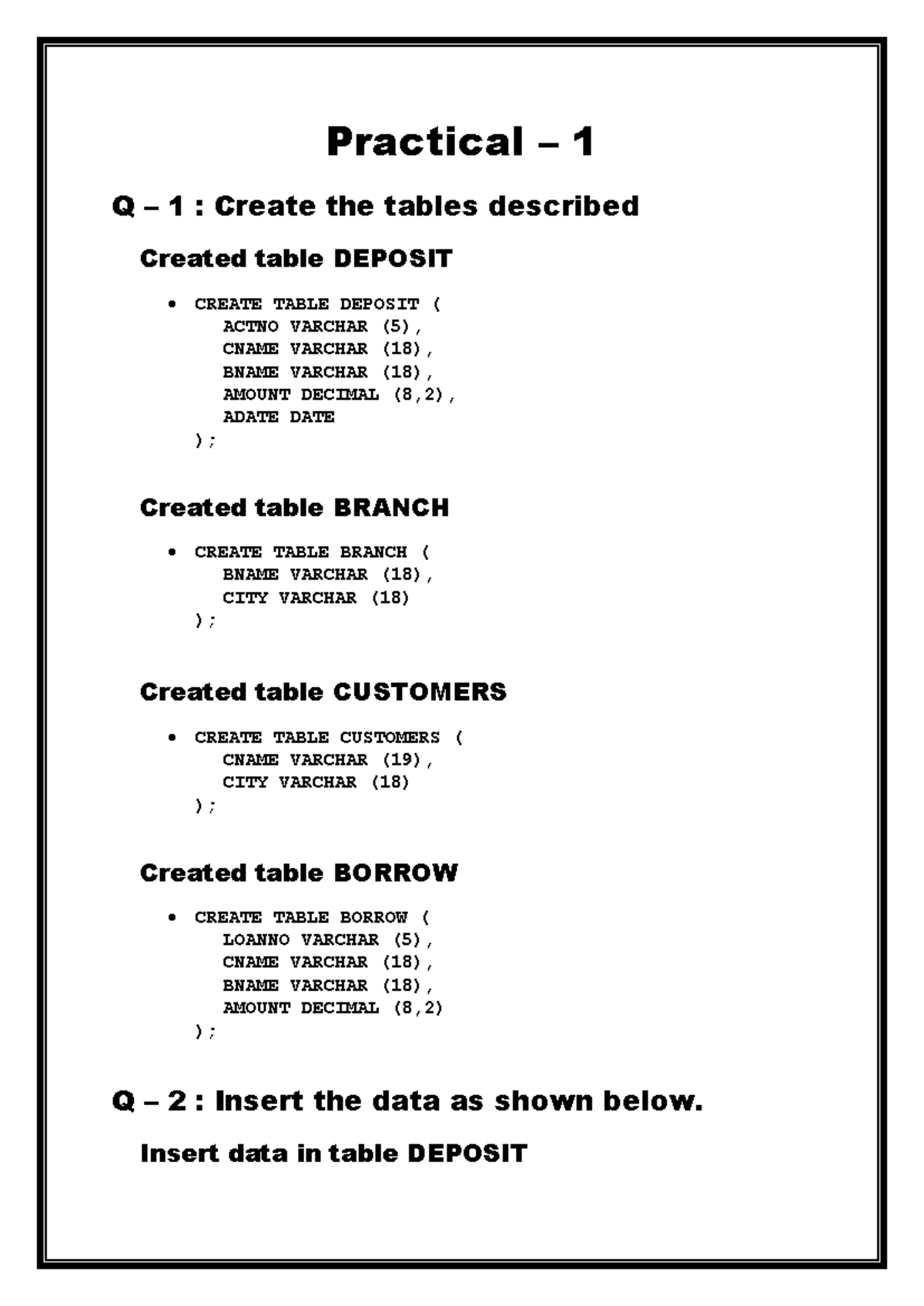 DBMS Practical Solutions for Course Code: DBMS 101 - Studocu