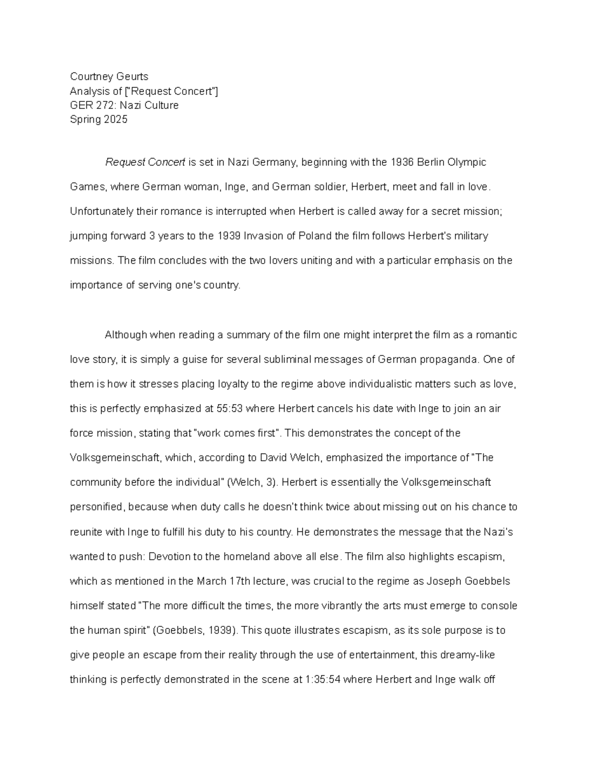 GER 272: Analyzing Propaganda in Nazi Film Through Love Story - Studocu