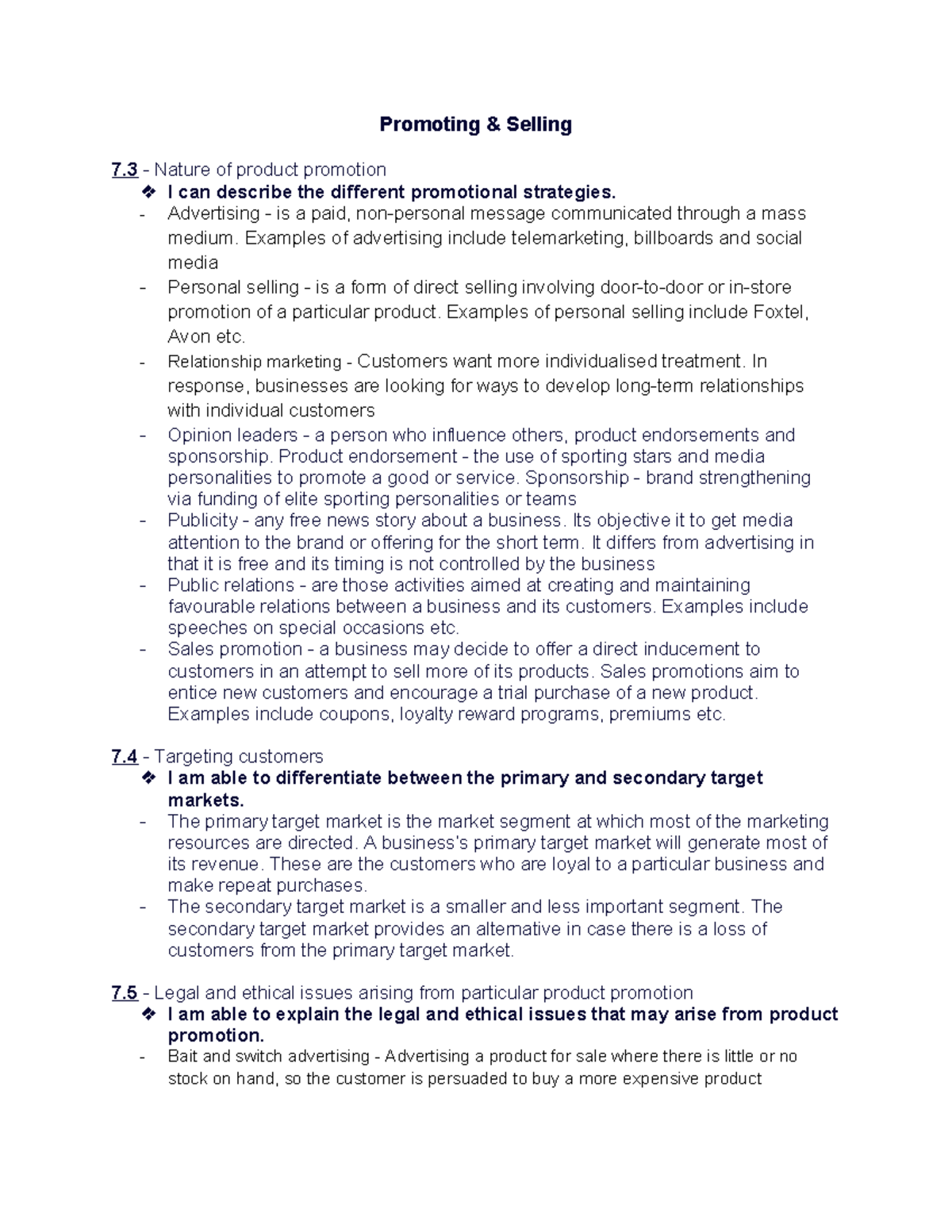 Promoting & Selling 7.3: Strategies & Ethics in Product Promotion - Studocu