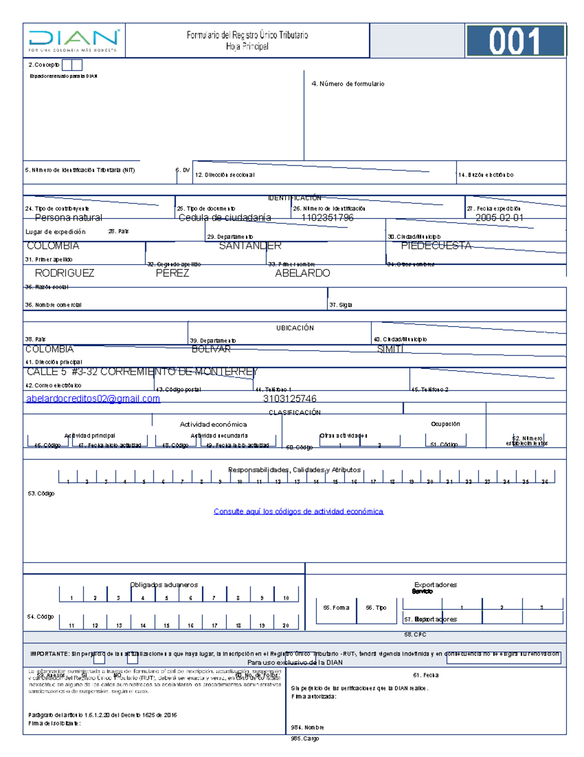 RUT editable - Abelardo Rodriguez Perez - Exportadores 2. Concepto ...