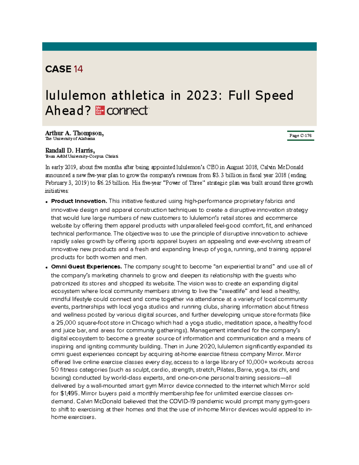 Lulu lemon case study - Page C- CASE 14 lululemon athletica in 2023 ...