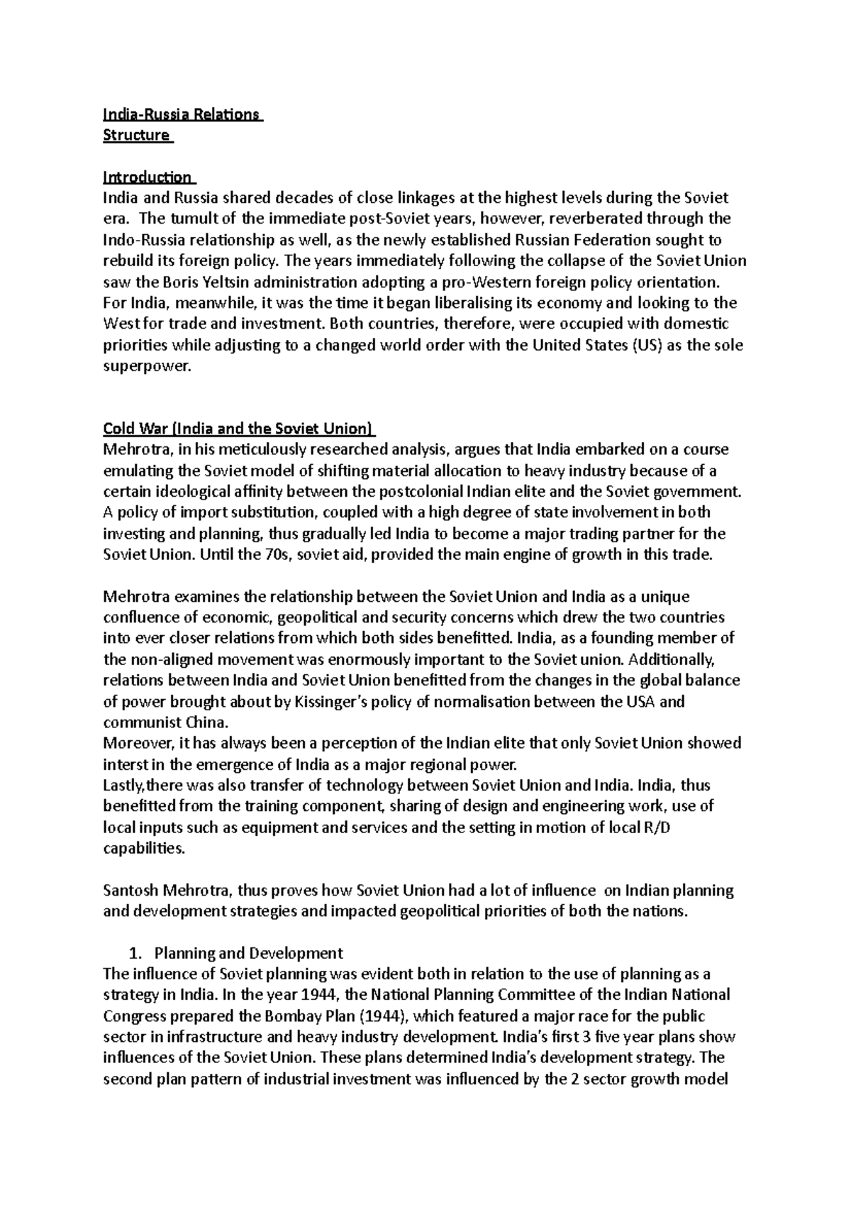 India-Russia Relations: Historical, Political, and Economic ...