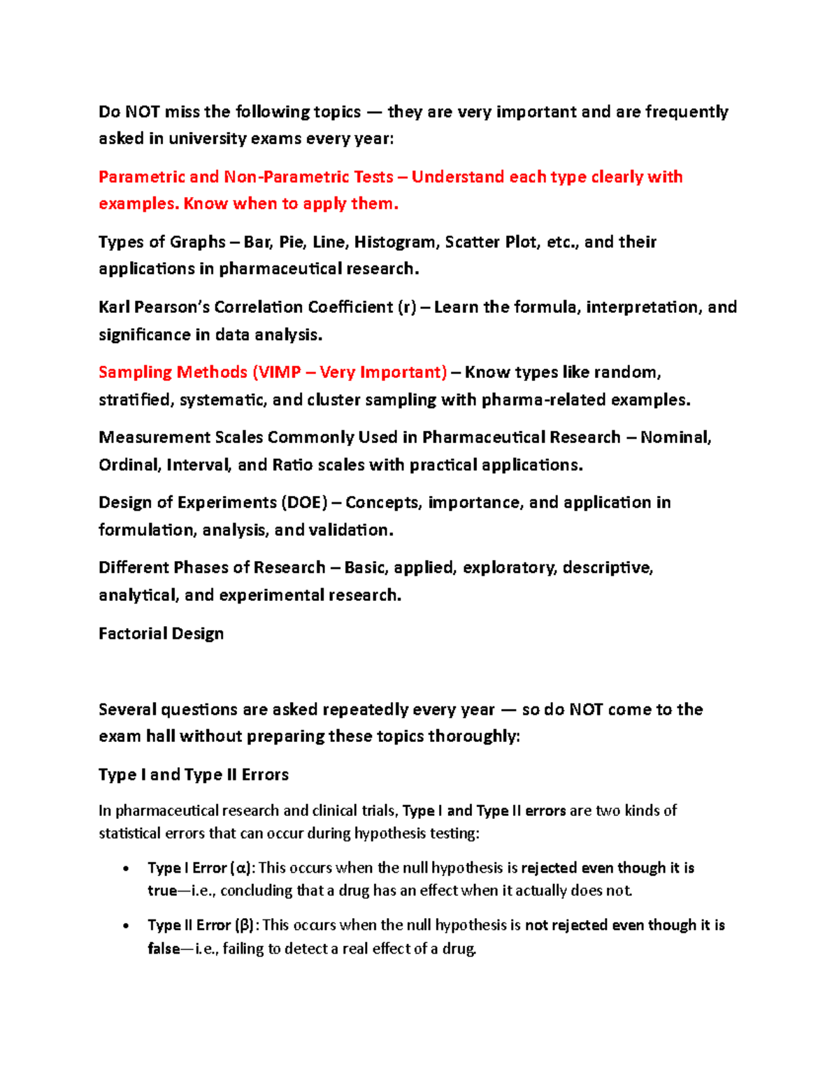 Biostatistics & Research Methodology Cheat Sheet (PHAR 101) - Studocu