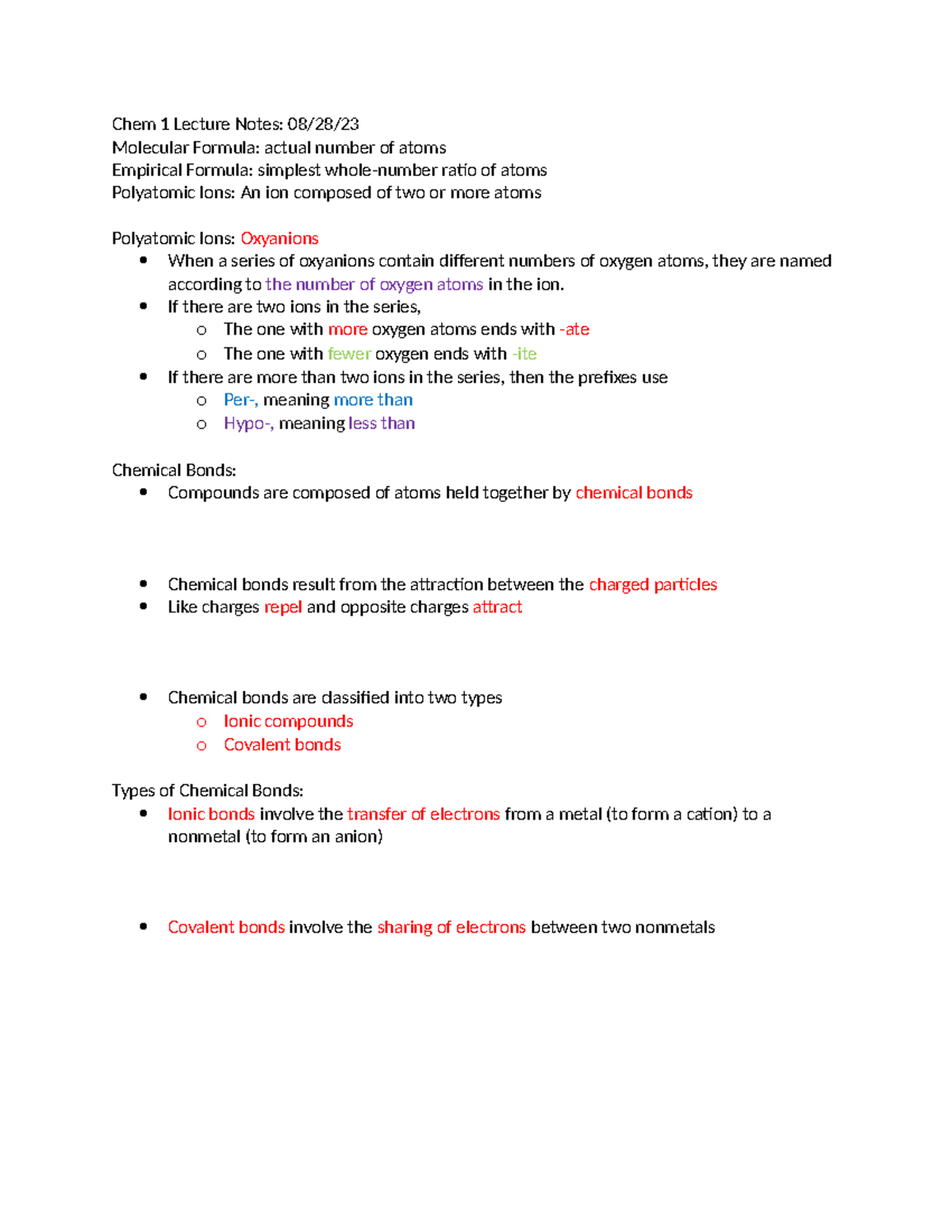 Chem 1 Lecture Notes: Chemical Bonds and Ionic Compounds - Studocu